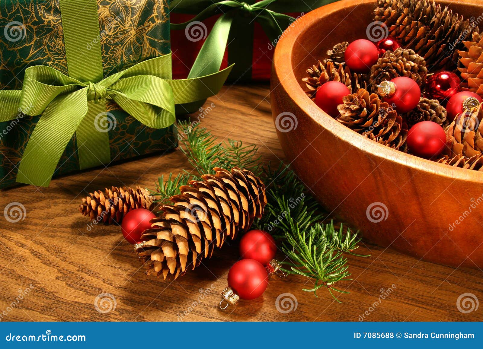 Pine Cones,christmas Balls and Gifts Stock Photo - Image of closeup ...