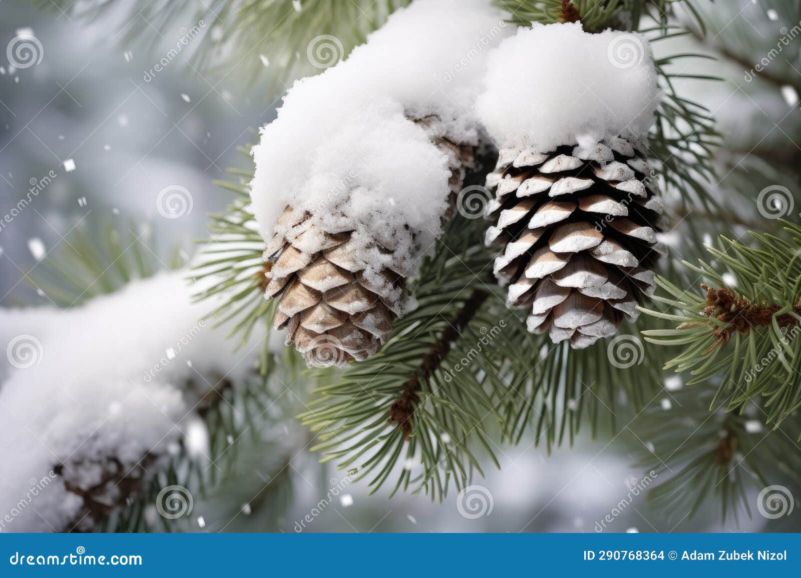 Pine Cones on a Tree Branch with Snow Stock Illustration - Illustration ...