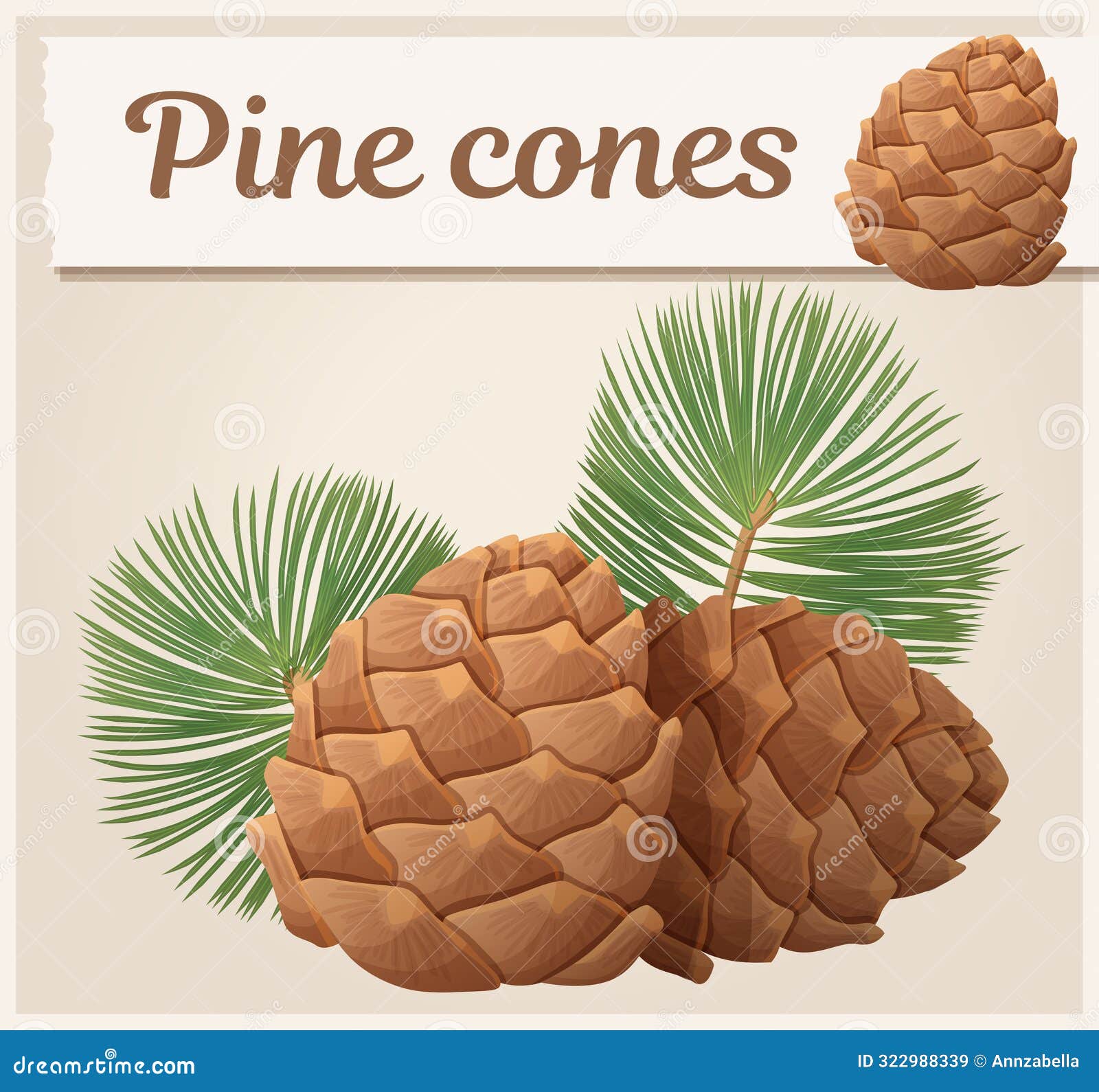 Pine Cones Vector Icons, Pinecone with Green Needles Cartoon ...