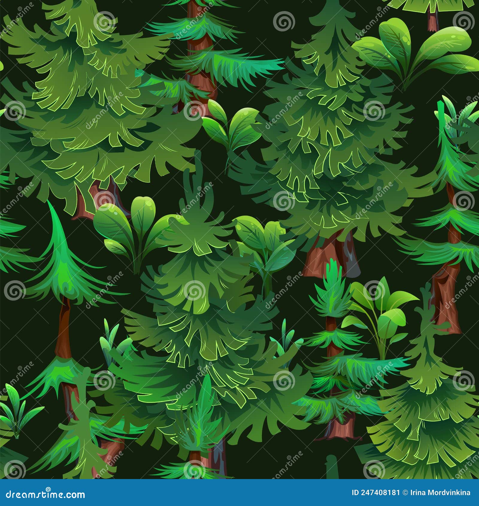 Pine Dark Forest. Seamless Pattern. Coniferous Spruce Trees. Landscape ...