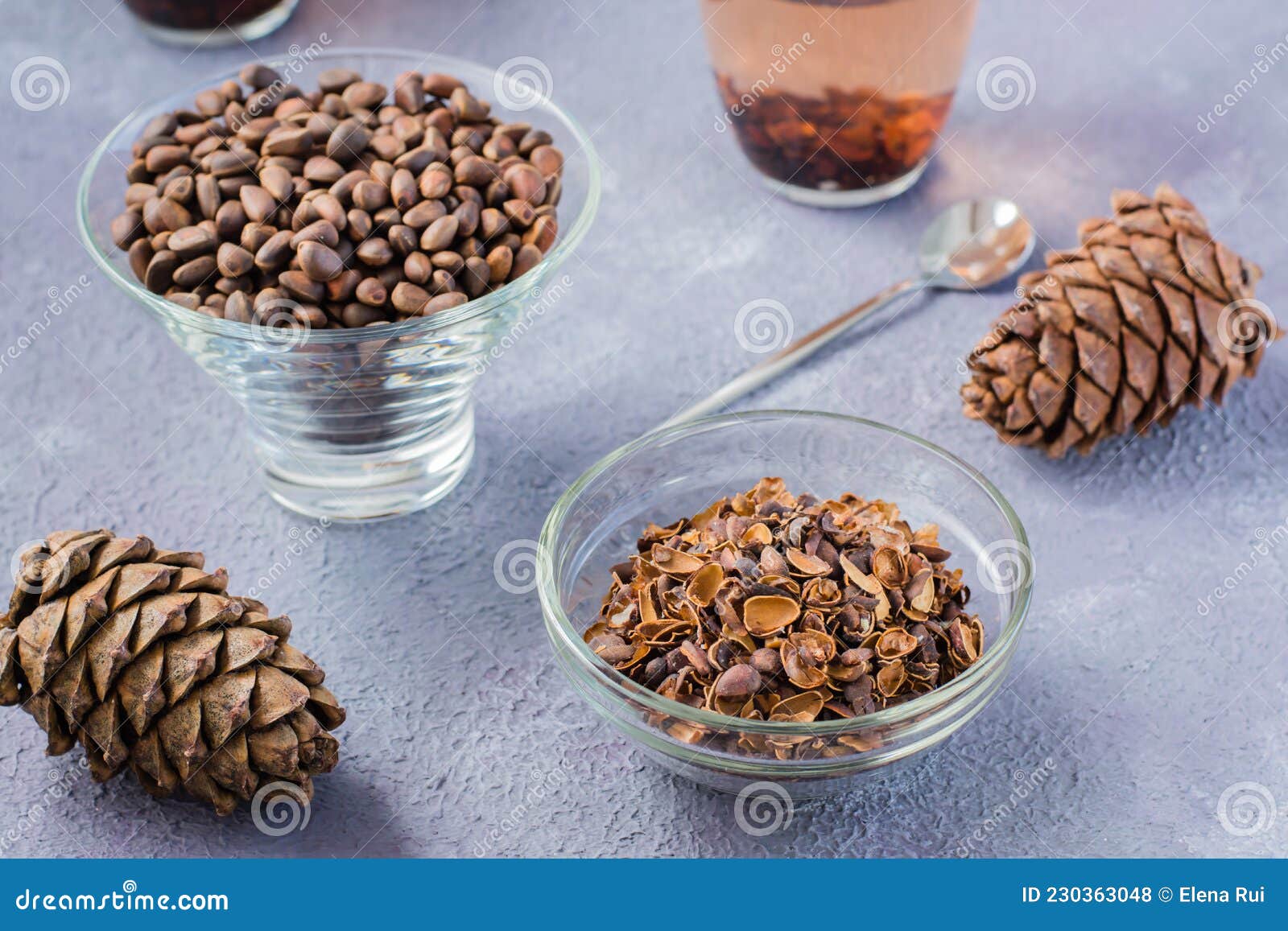 Pine Nut Shells in a Bowl Ready for Decoction and Pine Nuts on the ...