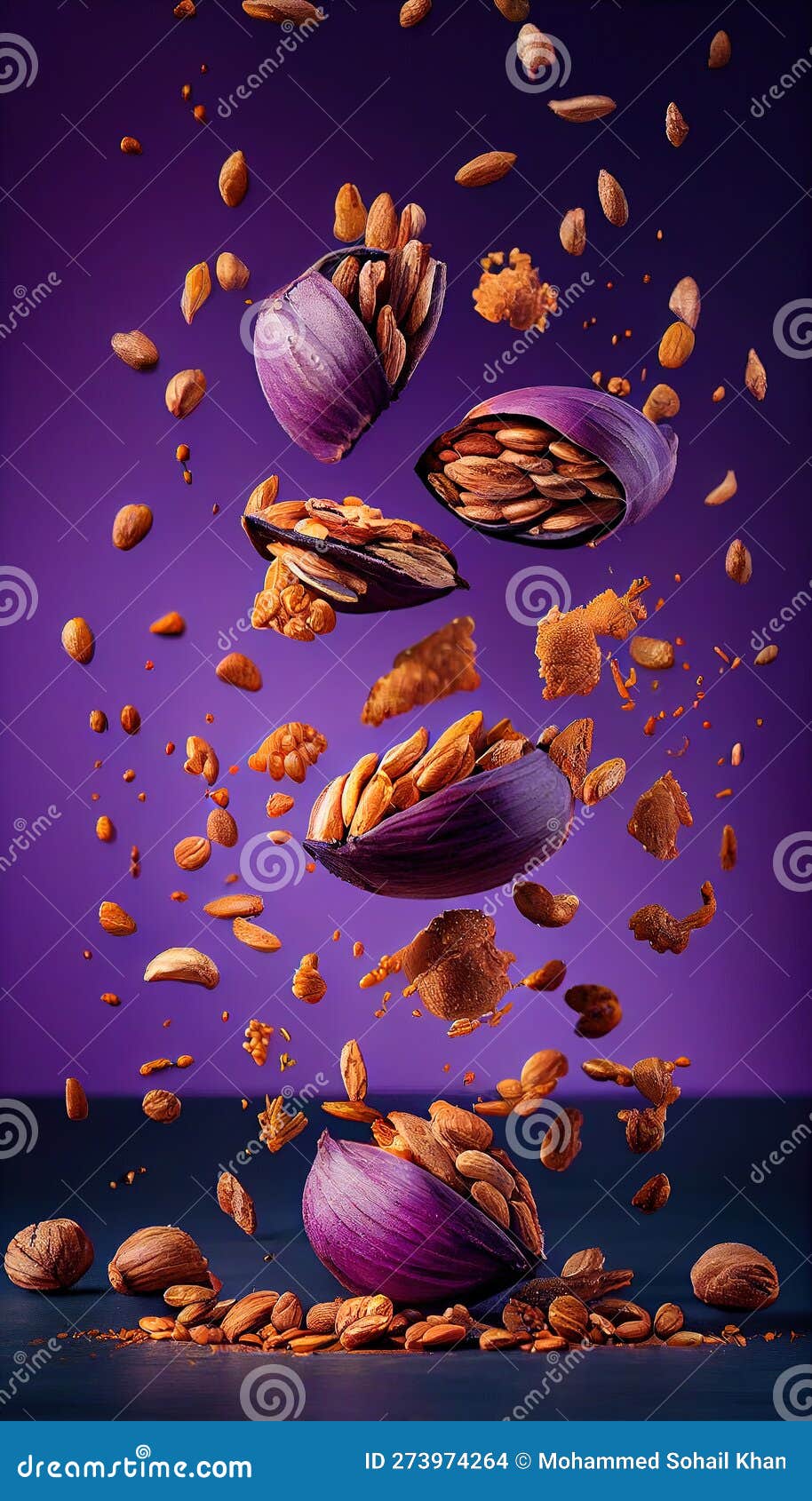 Pine Nuts Creatively Falling-Dripping Flying or Splashing on Purple ...