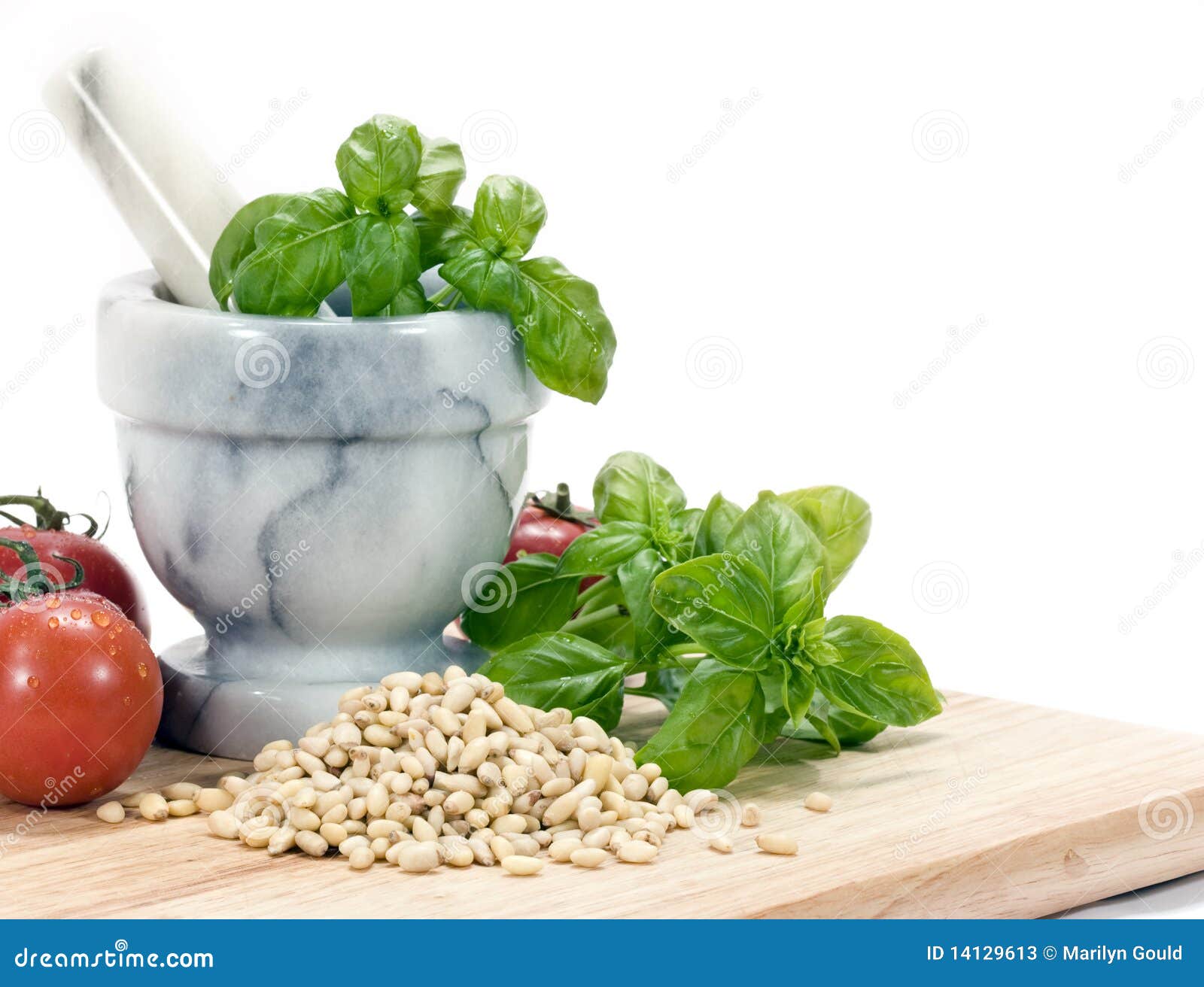 Pine Nuts (pignolias) & Basil - Horizontal Stock Image - Image of pine ...