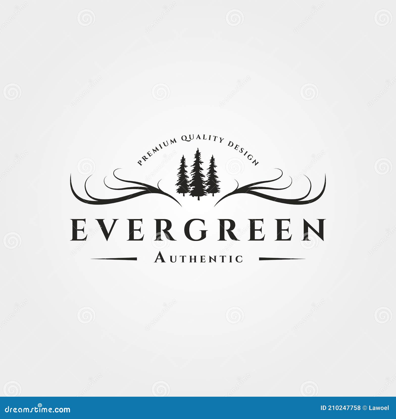 Pine Tree with Antler Logo Vector Evergreen Vintage Symbol Illustration ...