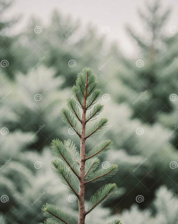 A Pine Tree Branch in Focus with a Blurred Background of Its Needles ...