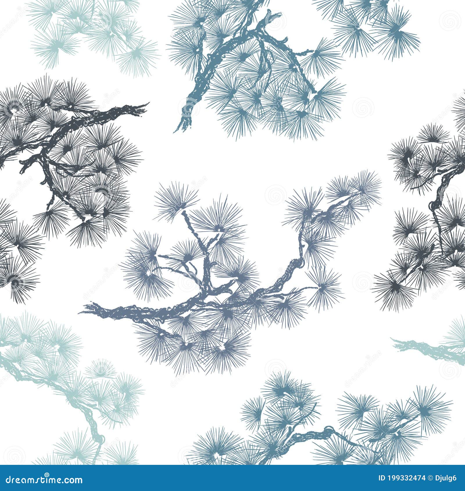 Pine Tree Branch Seamless Pattern, Hand Drawn Vintage Style. Vector ...