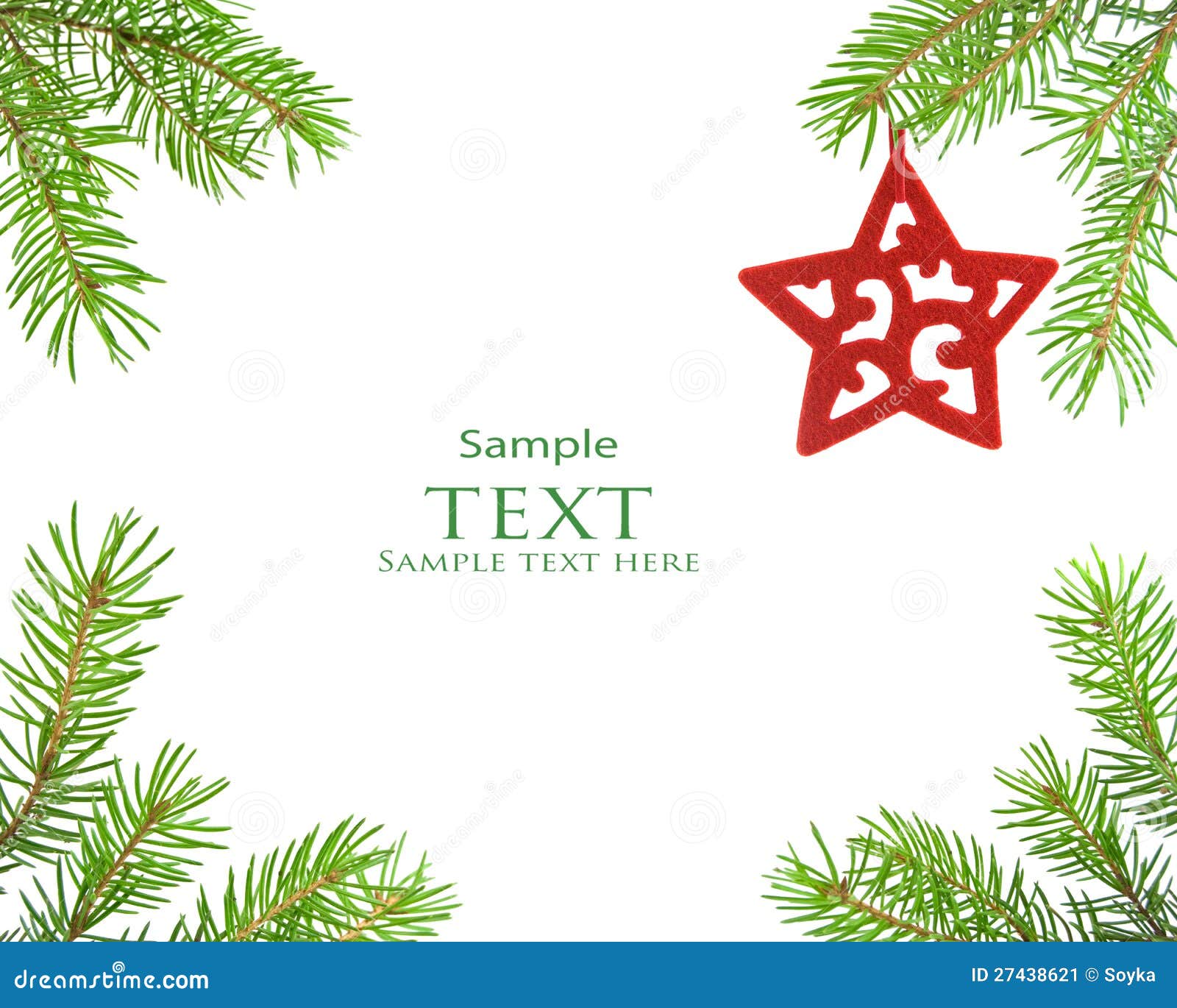 Pine Tree Branch and Star Christmas Stock Illustration - Illustration ...