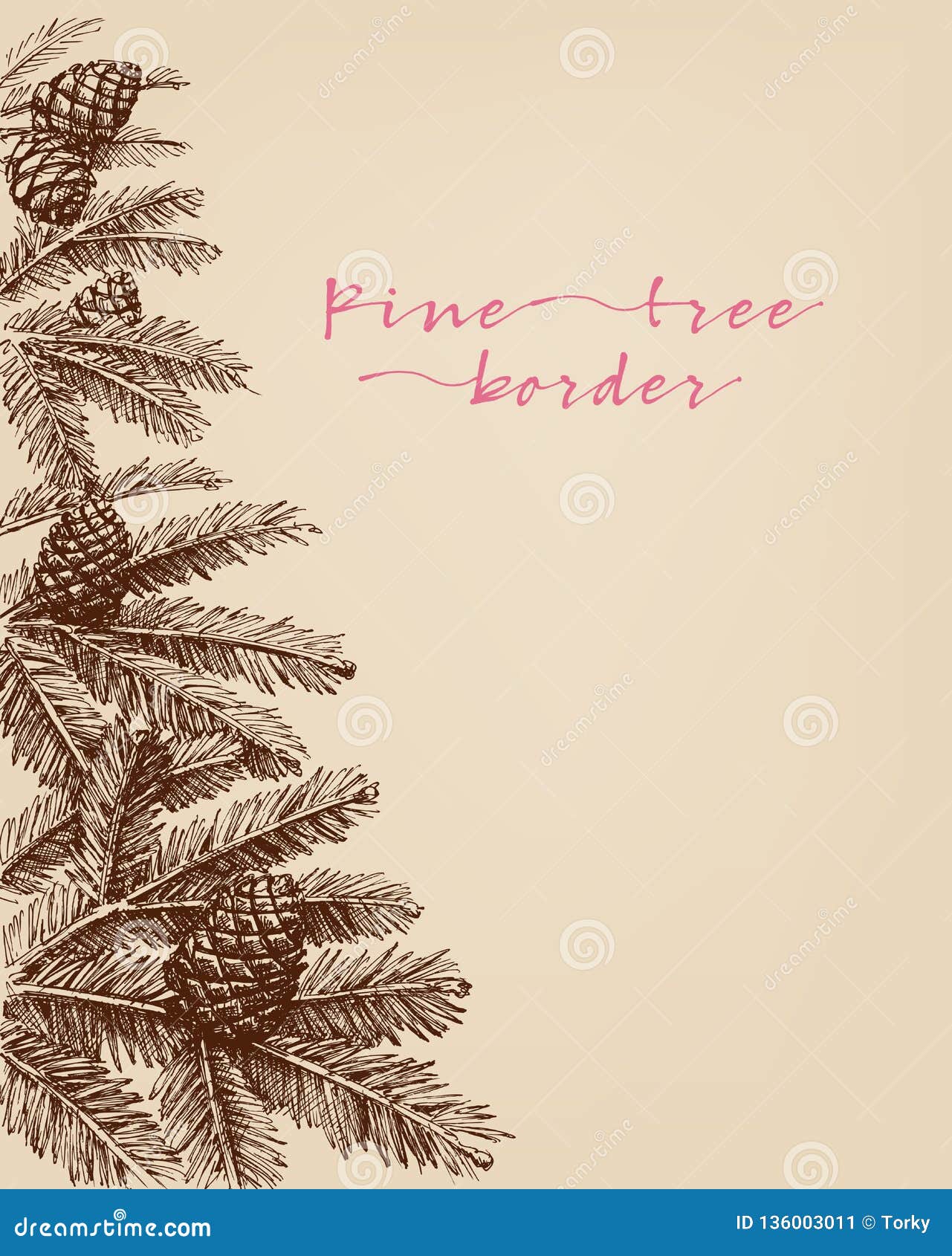 Pine tree branches border stock vector. Illustration of invitation ...