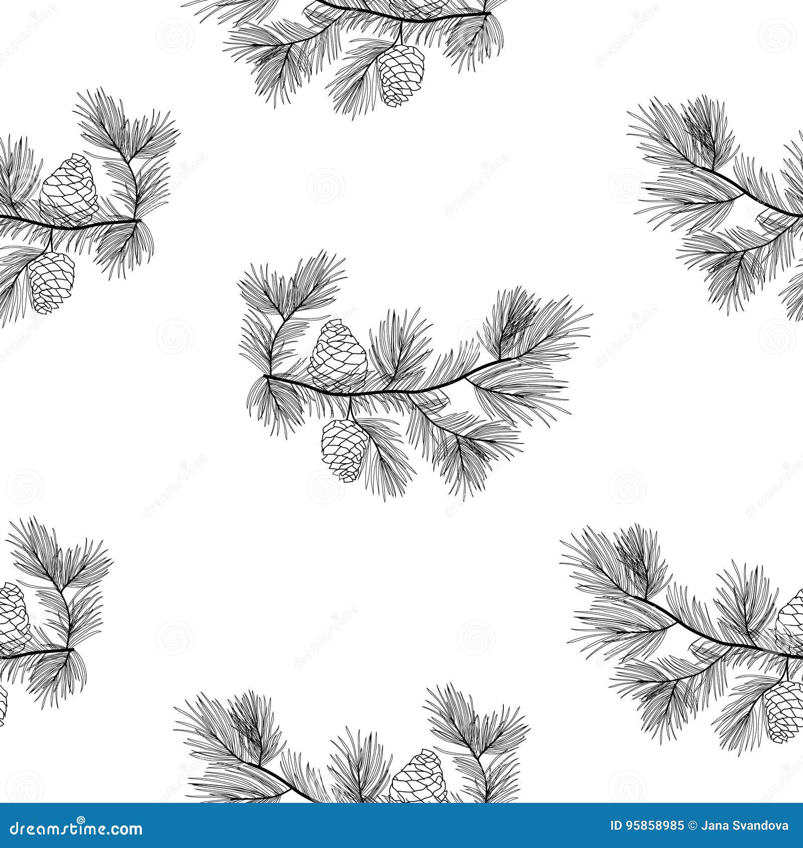 Pine Tree Branches Seamless Pattern, Transparent Background. Stock ...