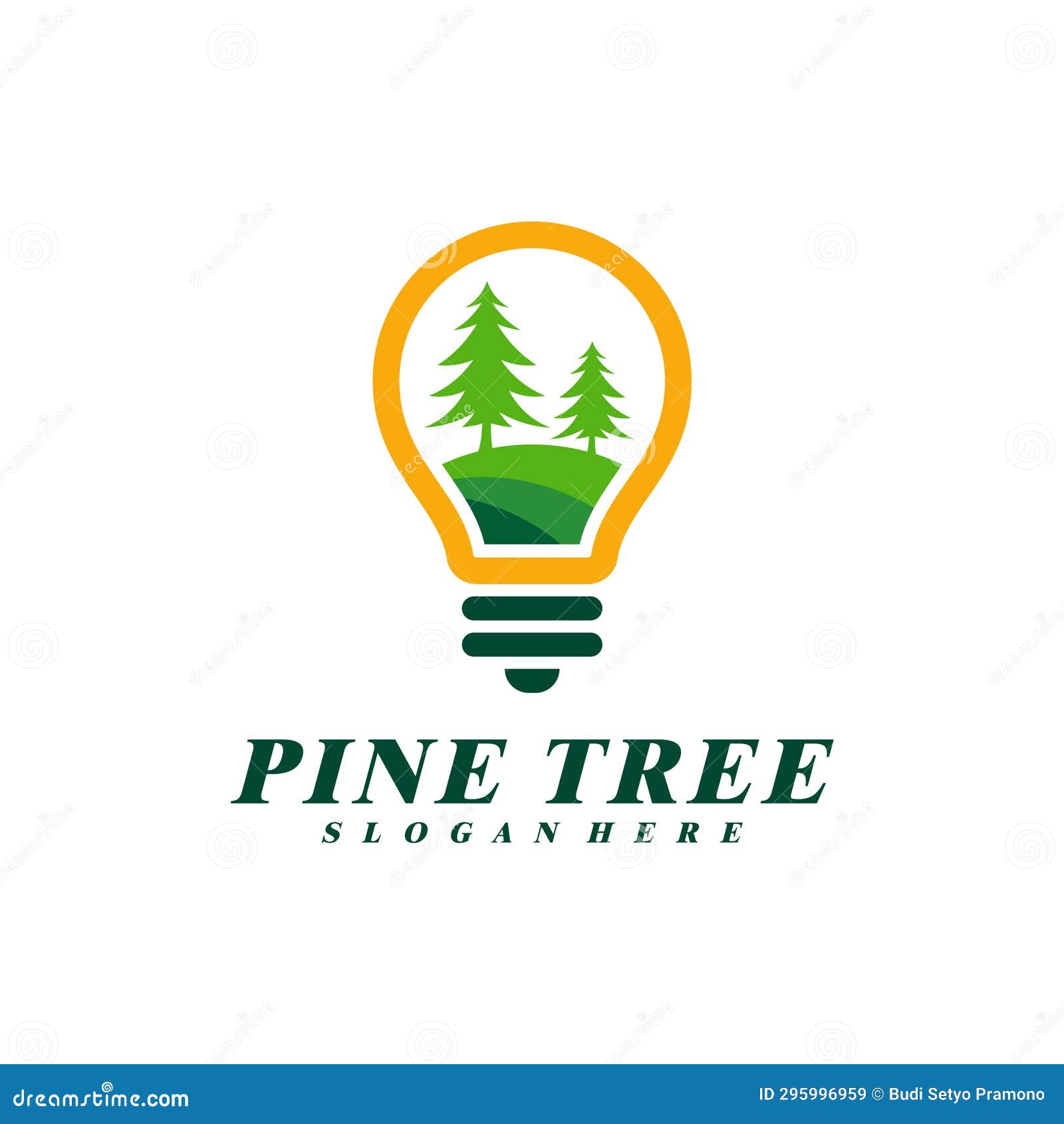Pine Tree with Bulb Logo Design Vector. Creative Pine Tree Logo ...