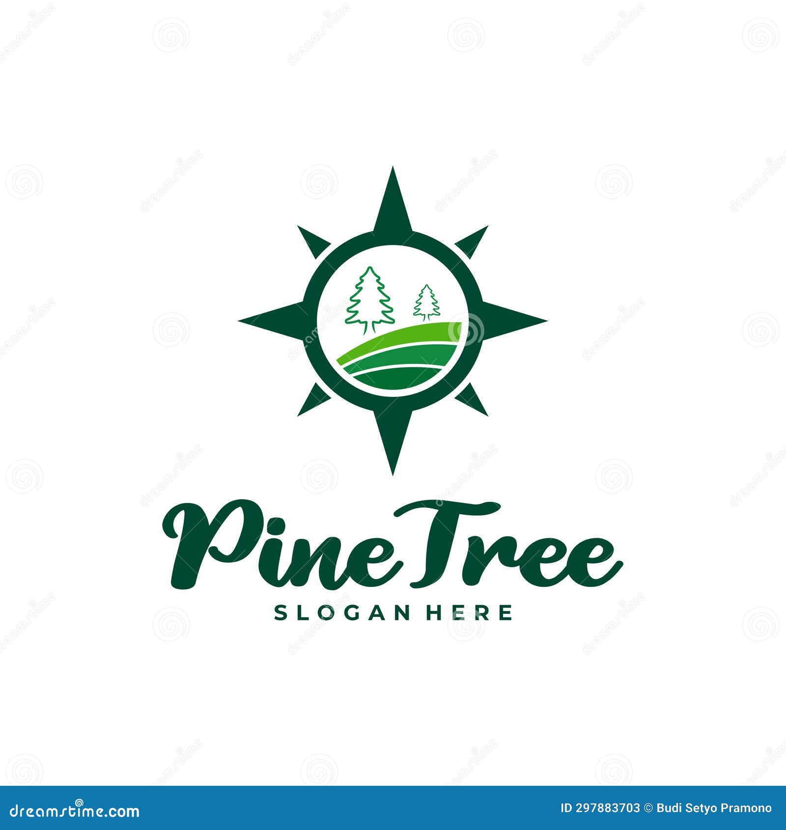 Pine Tree with Compass Logo Design Vector. Creative Pine Tree Logo ...