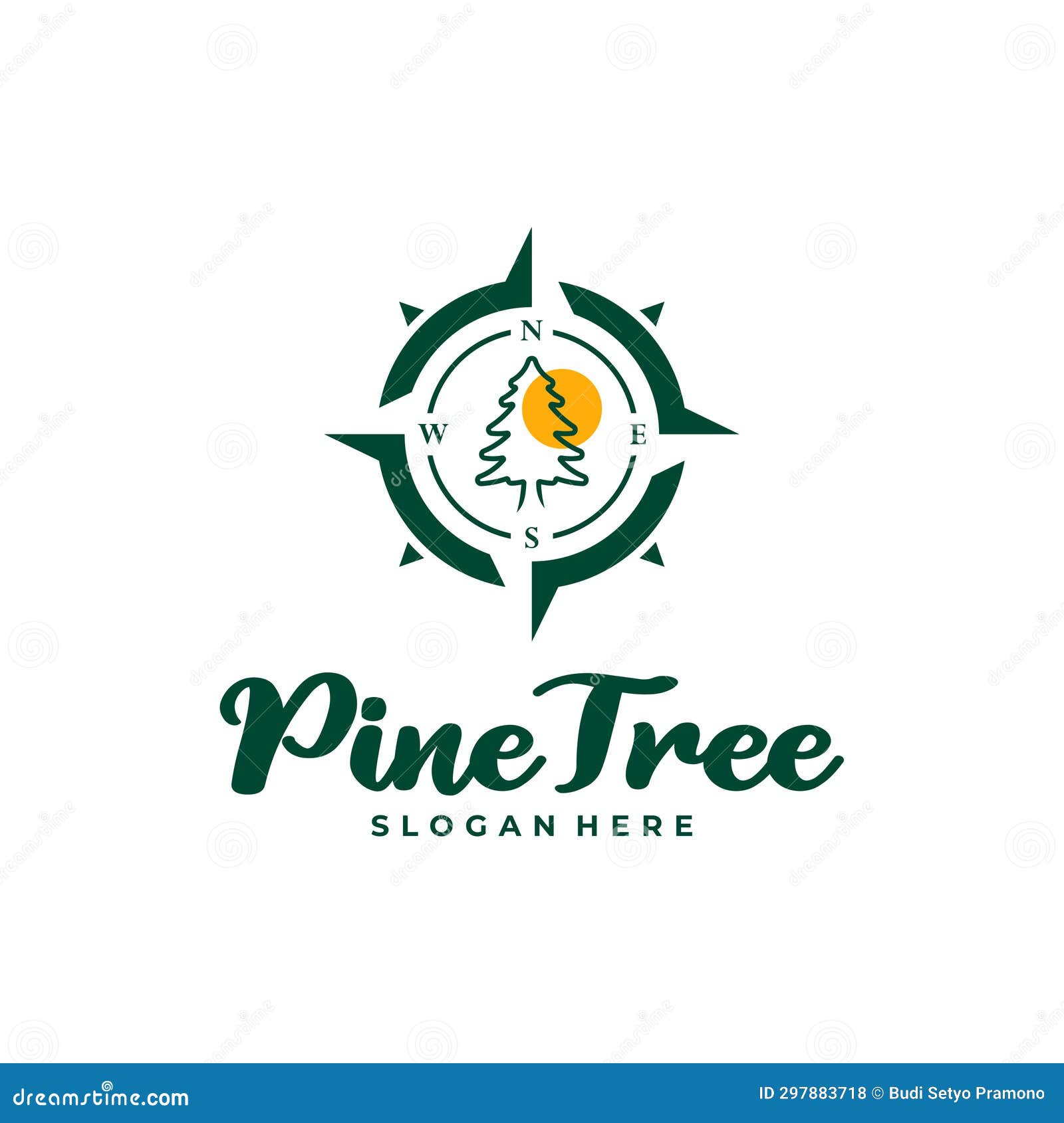 Pine Tree with Compass Logo Design Vector. Creative Pine Tree Logo ...