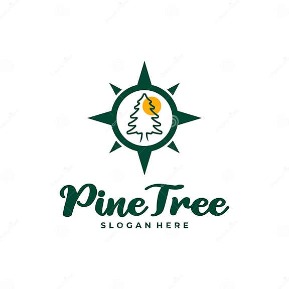 Pine Tree with Compass Logo Design Vector. Creative Pine Tree Logo ...