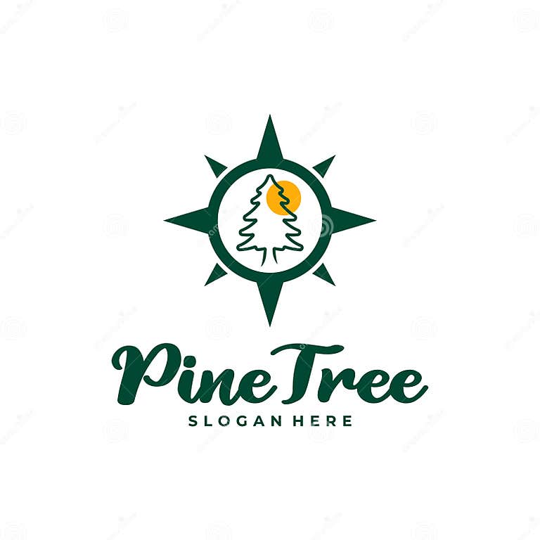 Pine Tree with Compass Logo Design Vector. Creative Pine Tree Logo ...