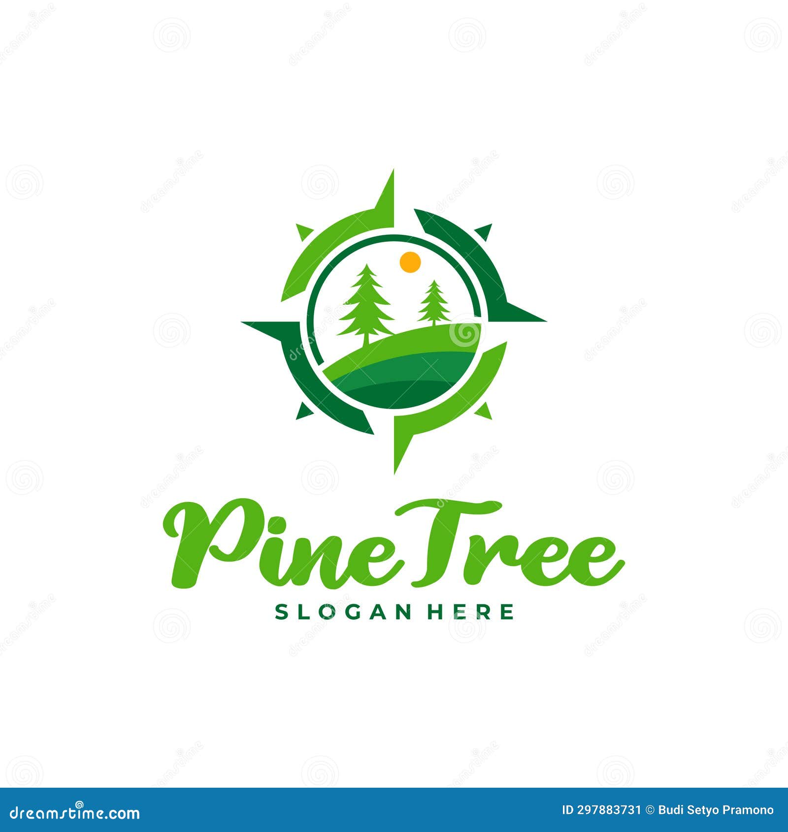 Pine Tree with Compass Logo Design Vector. Creative Pine Tree Logo ...