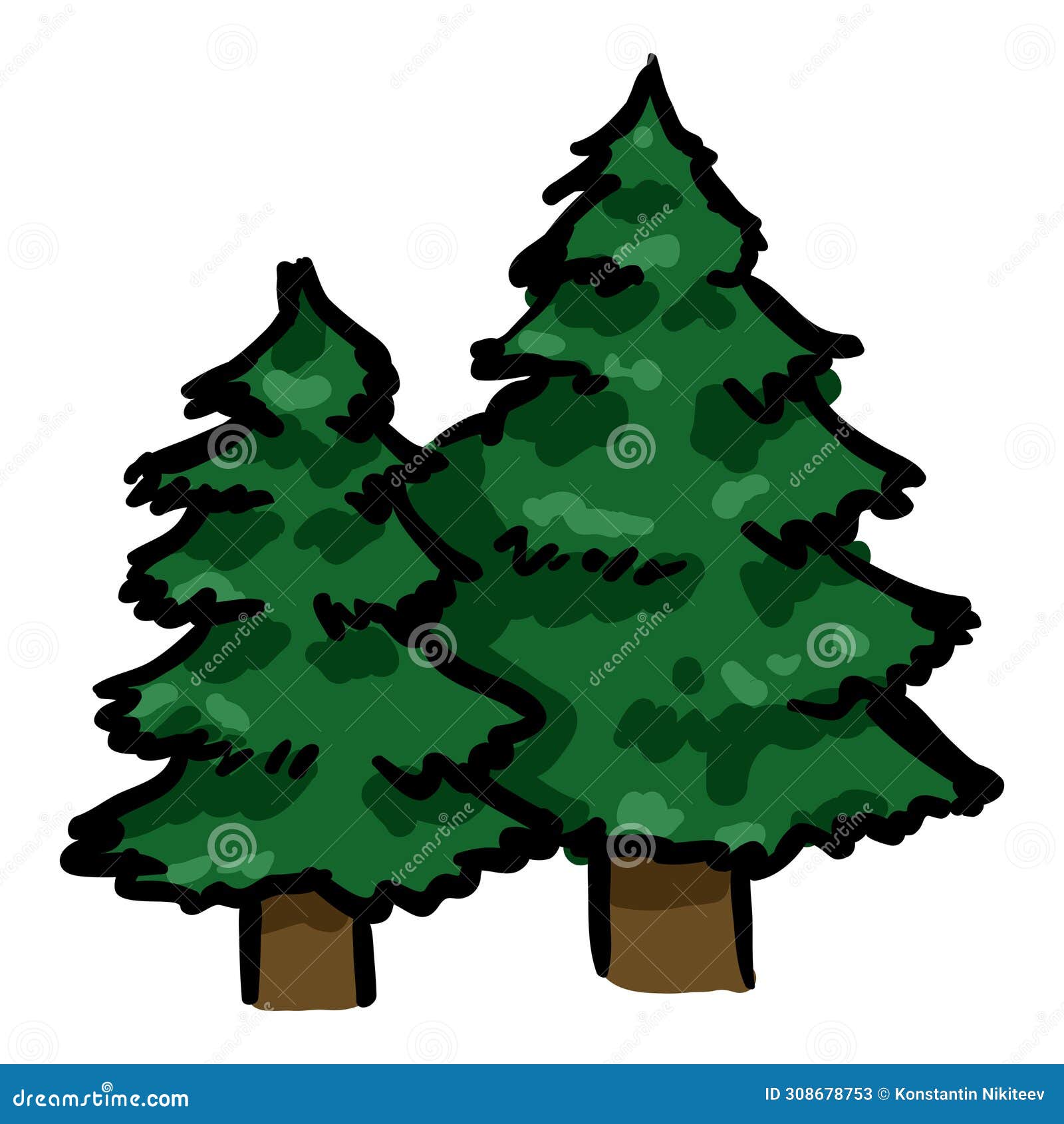 Pine Tree Doodle Icon stock illustration. Illustration of trip - 308678753