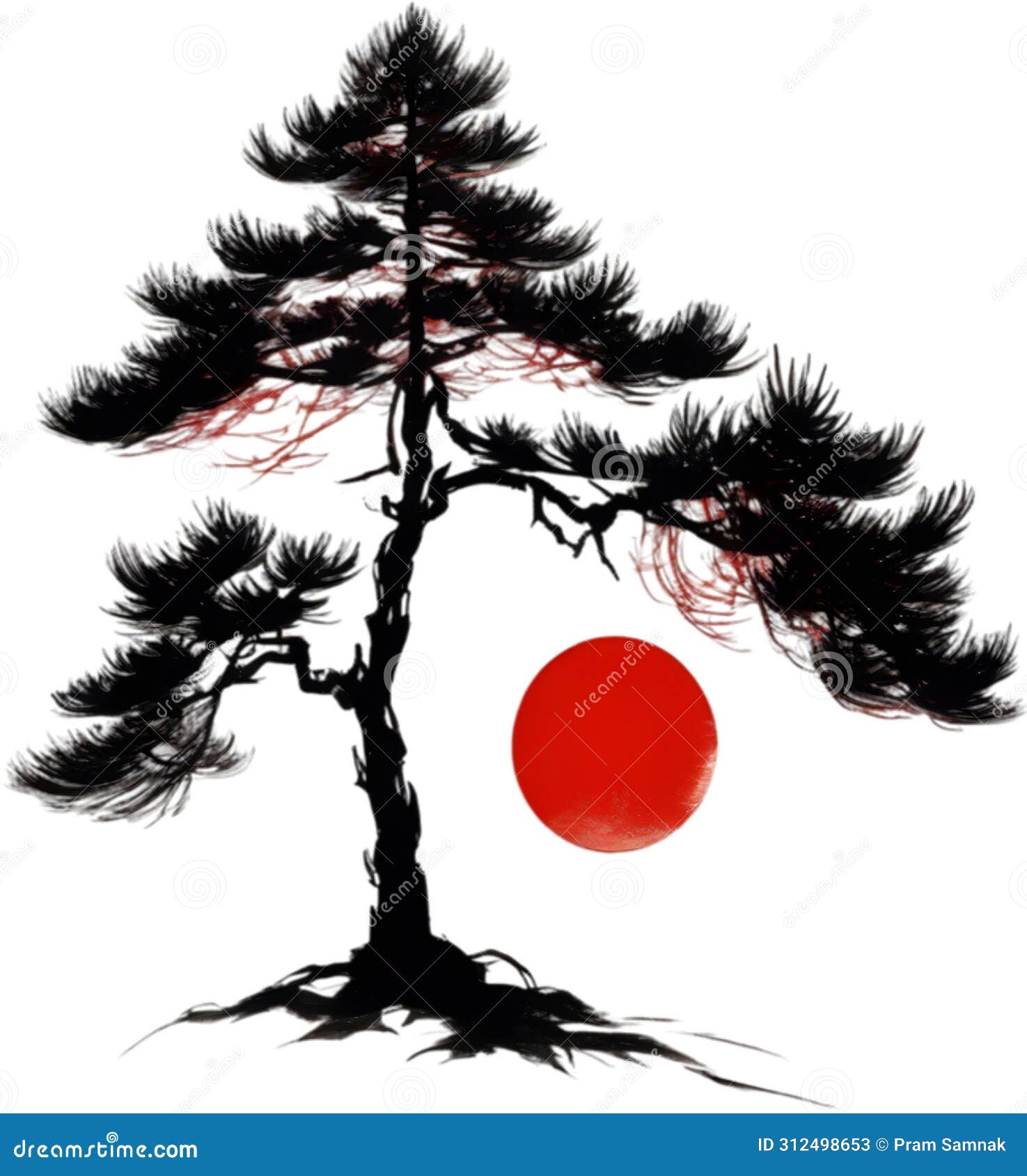 Pine Tree, Drawing of Pine Tree Using the Japanese Brushstroke ...