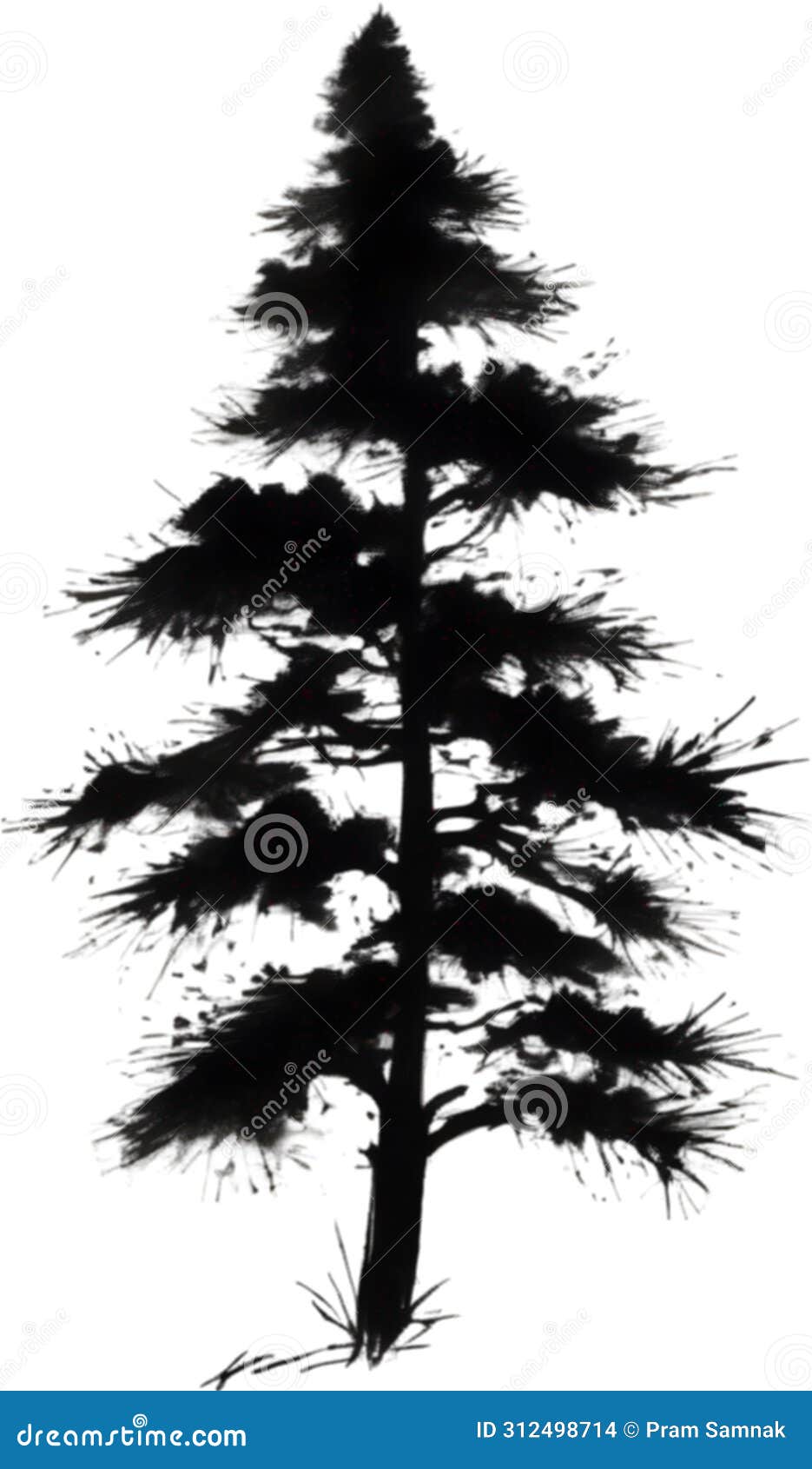 Pine Tree, Drawing of Pine Tree Using the Japanese Brushstroke ...
