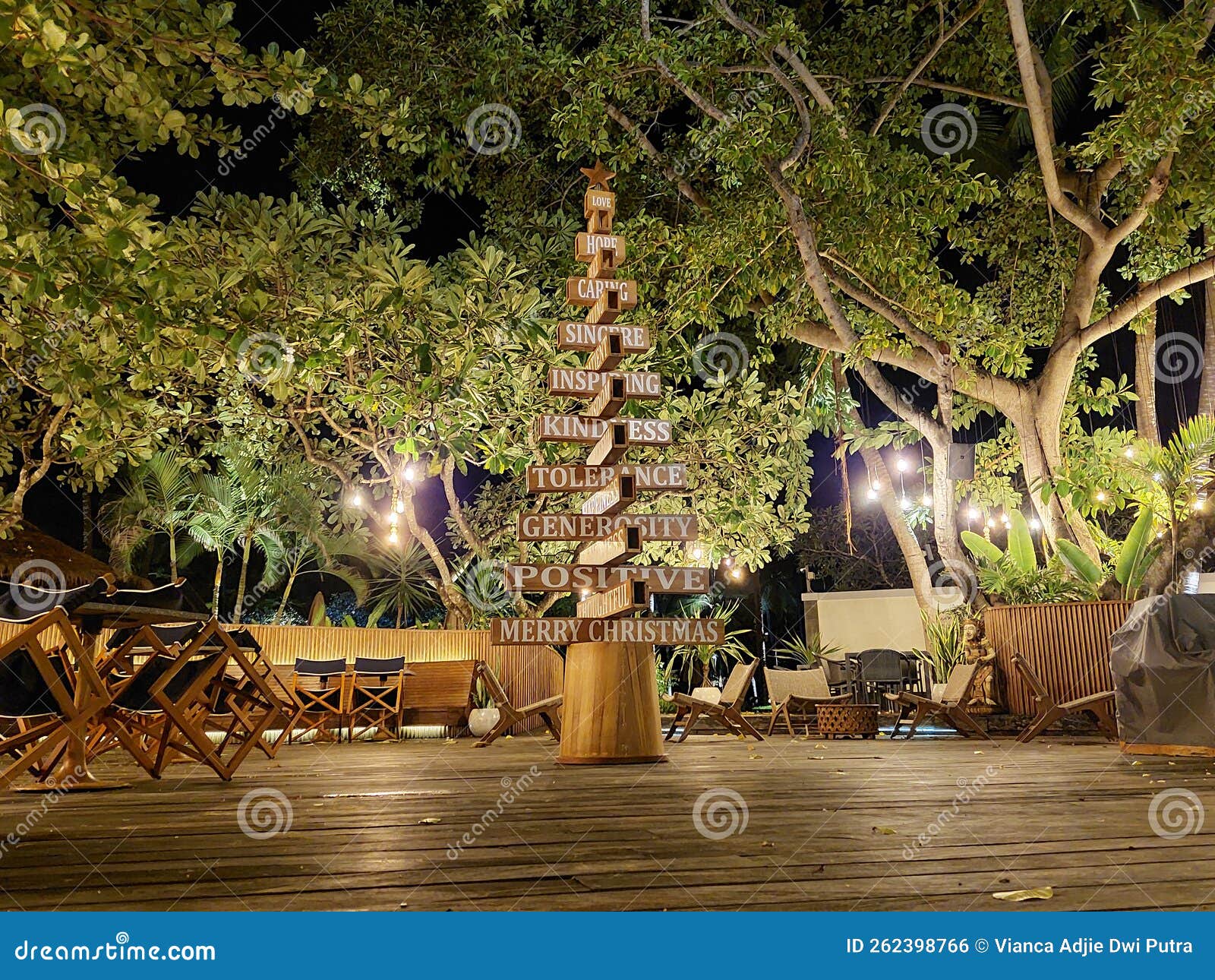 Pine Tree Dummy from Wood at the Bali Outdoor Cafe Stock Photo - Image ...