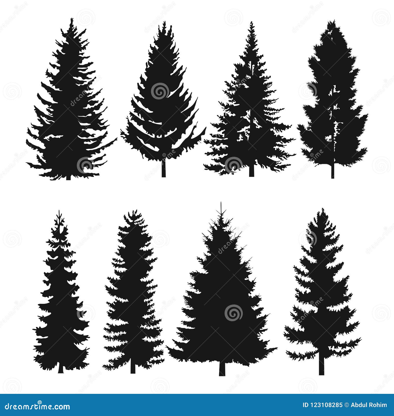 Pine Tree Vector Illustration With Stone, Grass Flat Cartoon Design ...