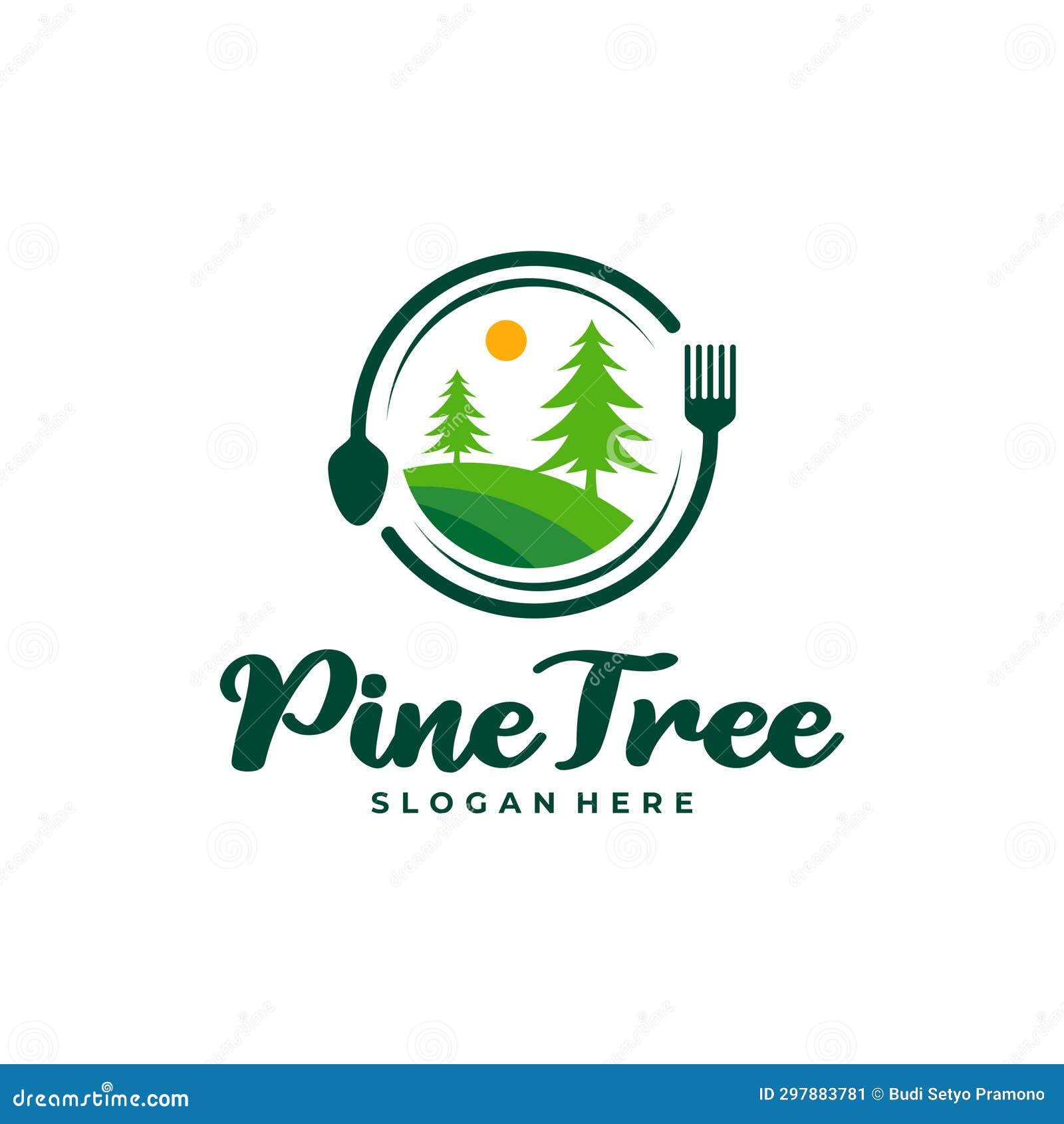 Pine Tree with Food Logo Design Vector. Creative Pine Tree Logo ...