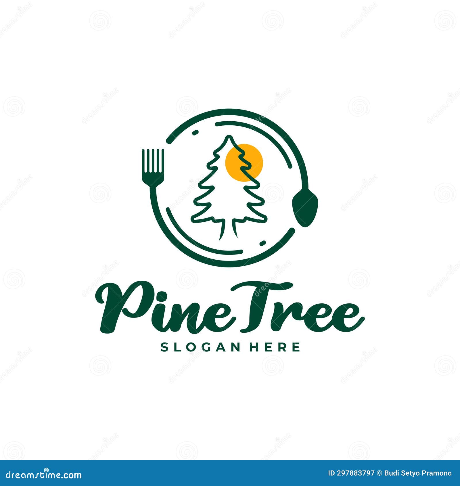 Pine Tree with Food Logo Design Vector. Creative Pine Tree Logo ...
