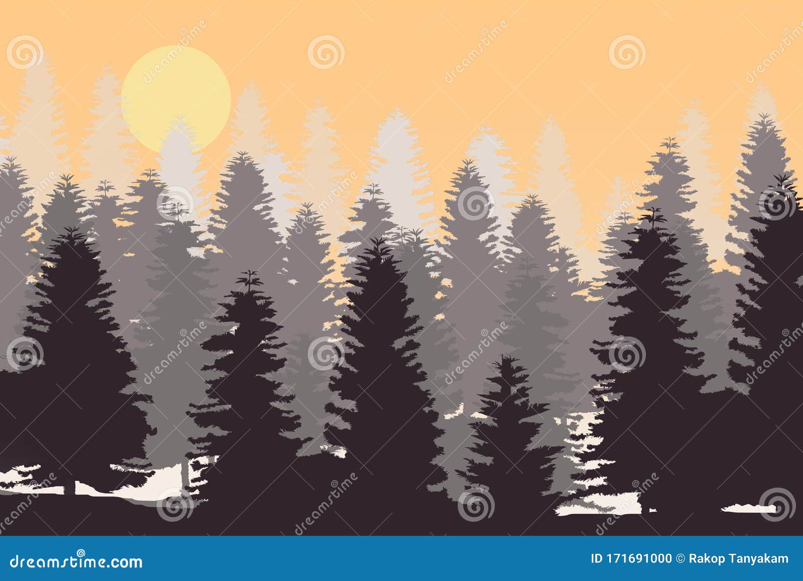 Pine Tree Forest Silhouette Isolated on White Background Stock Photo ...