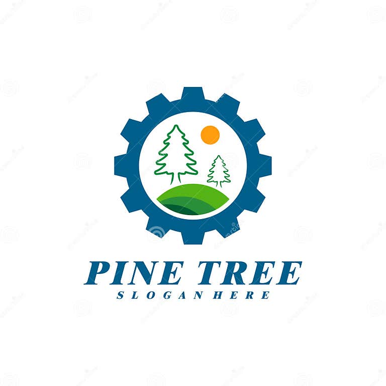 Pine Tree with Gear Logo Design Vector. Creative Pine Tree Logo ...