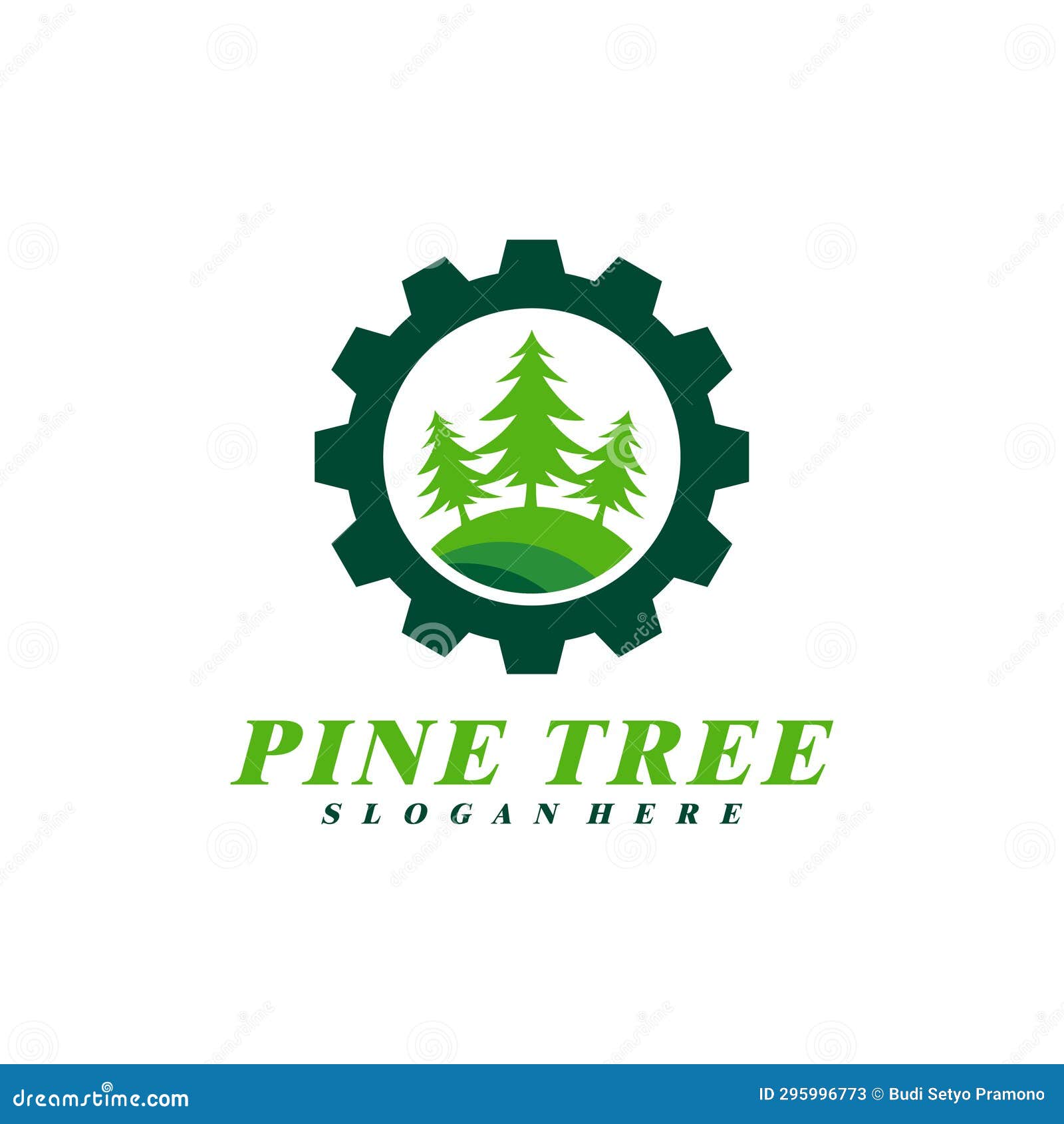 Pine Tree with Gear Logo Design Vector. Creative Pine Tree Logo ...