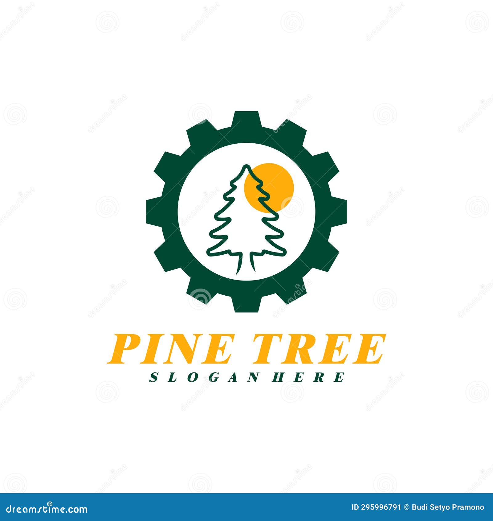 Pine Tree with Gear Logo Design Vector. Creative Pine Tree Logo ...