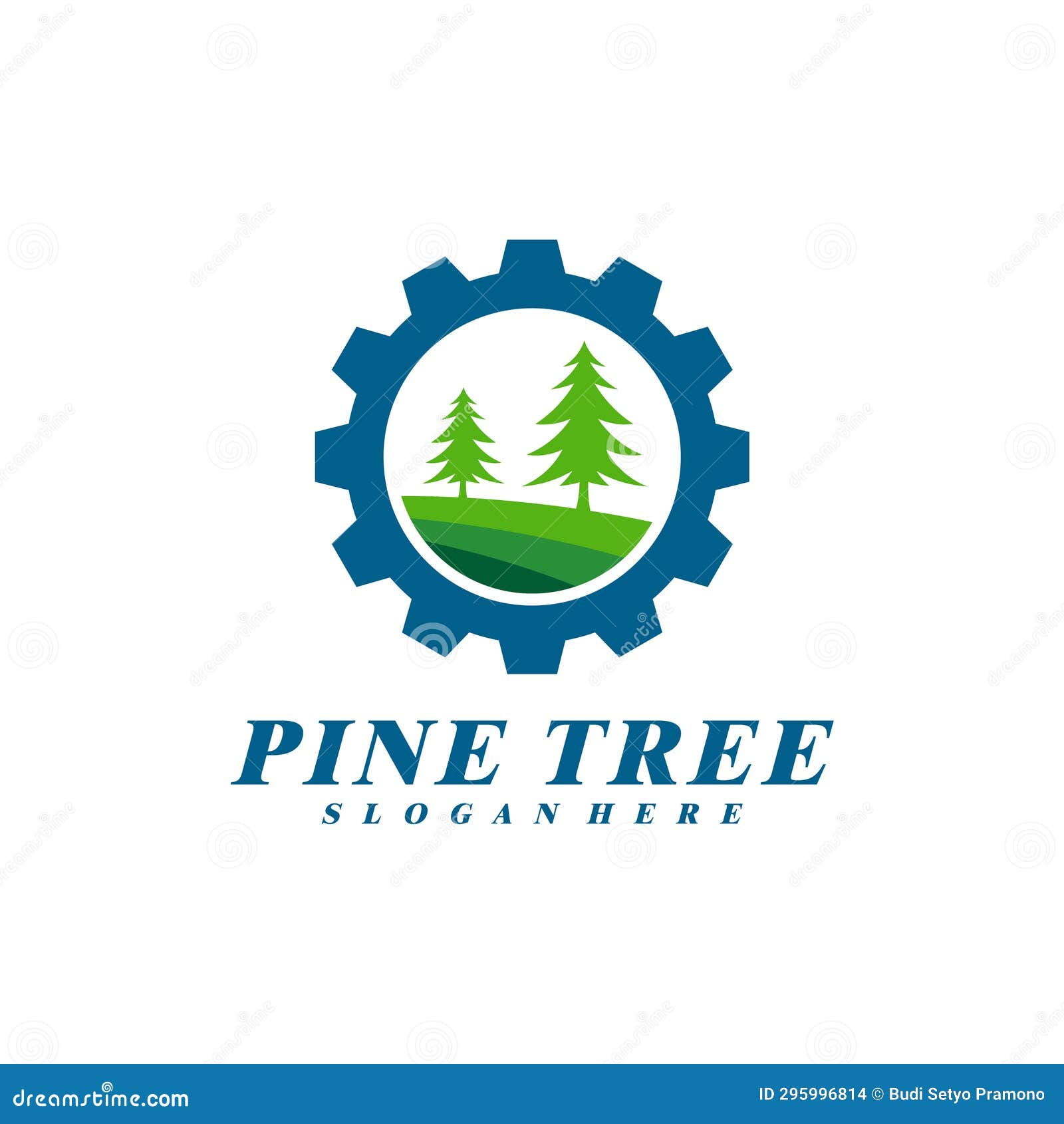 Pine Tree with Gear Logo Design Vector. Creative Pine Tree Logo ...