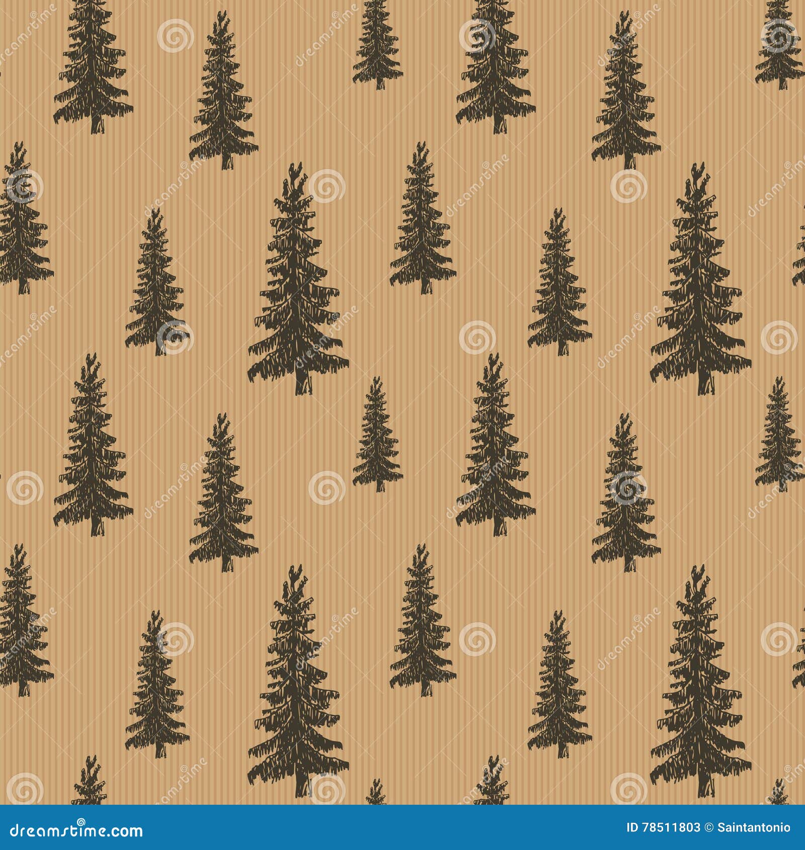 Pine Tree Hand Drawn Sketch Retro, Vintage Seamless Pattern. Vector ...