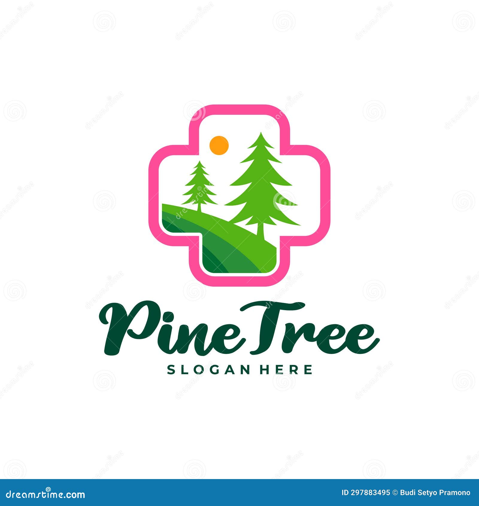 Pine Tree with Health Plus Logo Design Vector. Creative Pine Tree Logo ...