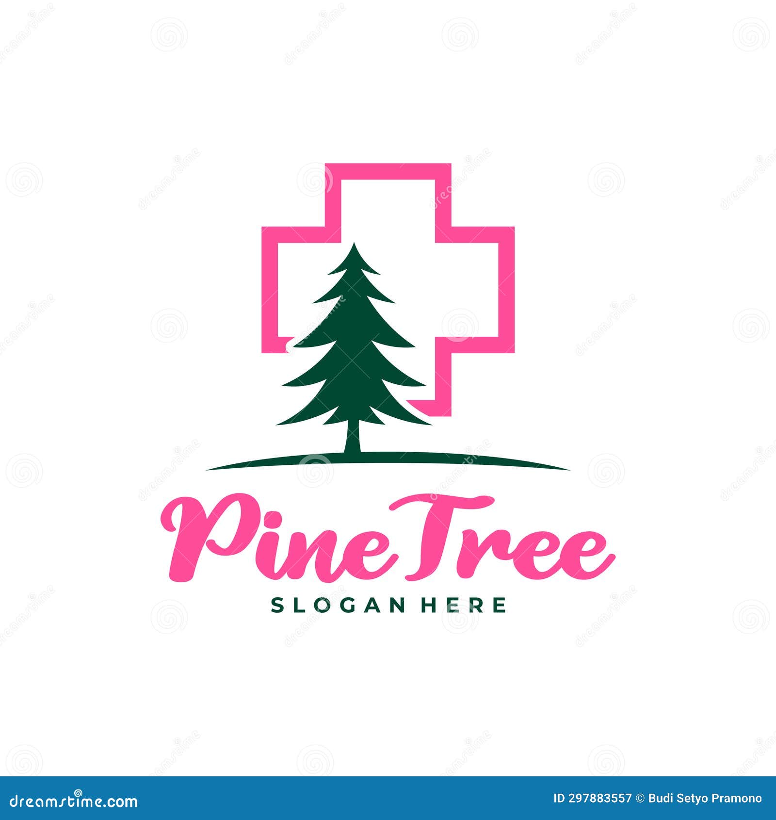 Pine Tree with Health Plus Logo Design Vector. Creative Pine Tree Logo ...