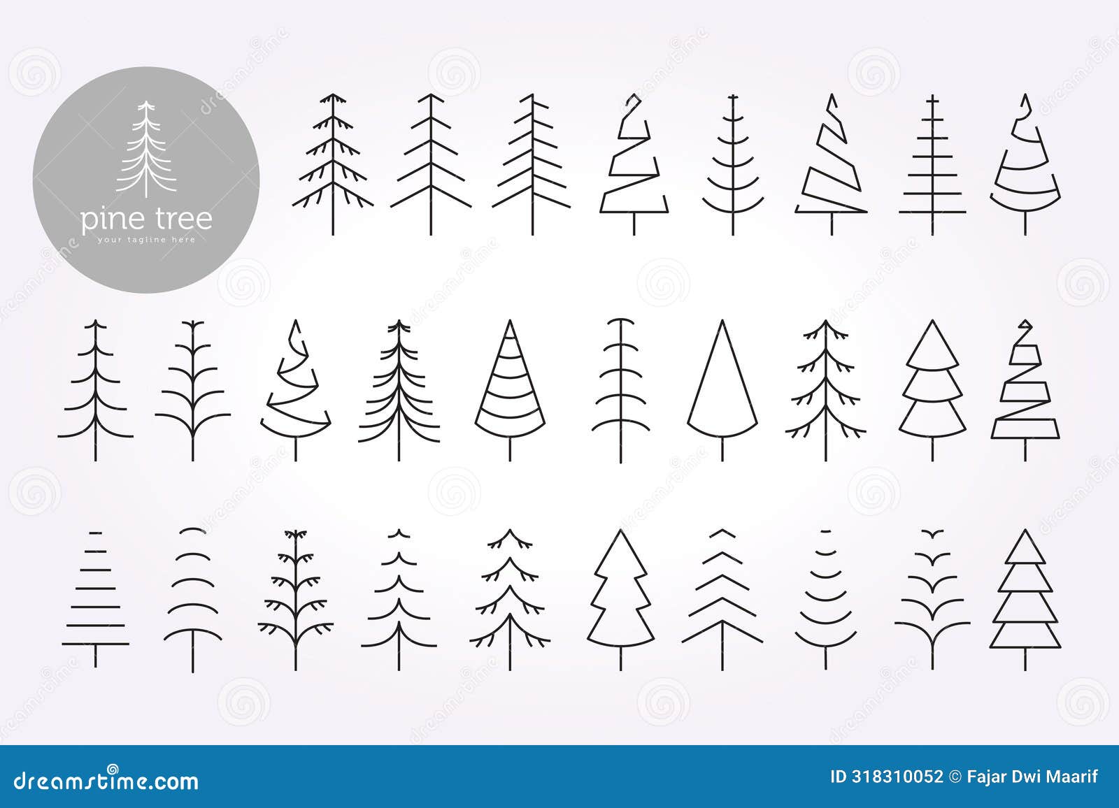 Pine Tree Line Art Icon Logo Vector Template Bundle Set. Simple Pine ...