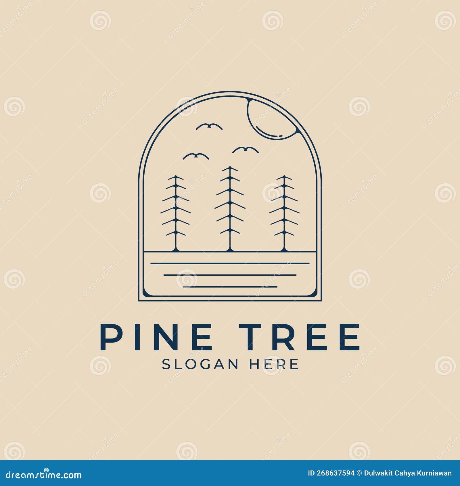 Pine Tree Line Art Logo Minimalist with Sun and Emblem Vector ...