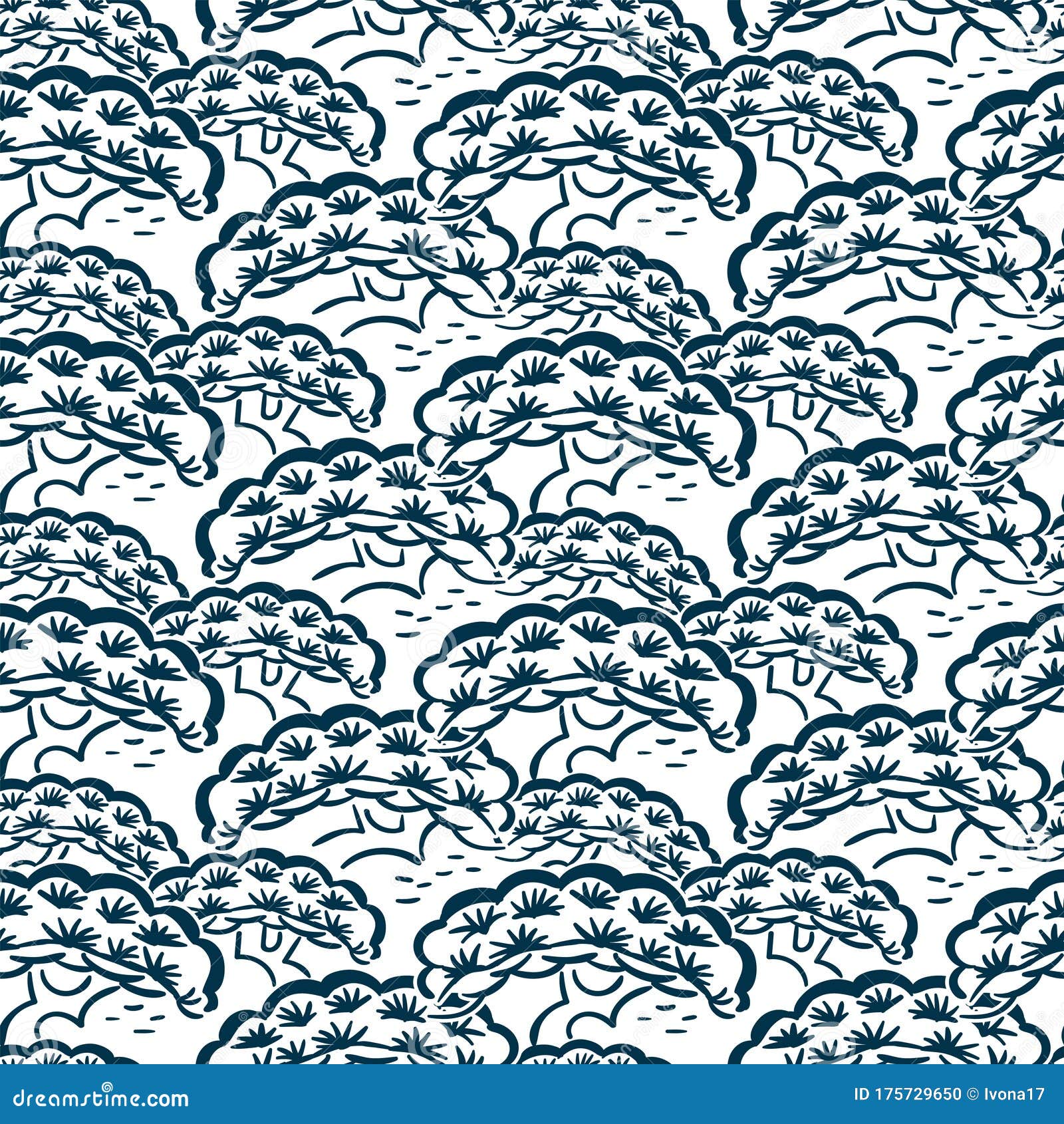 Pine Tree Oriental Japanese Chinese Vector Design Seamless Pattern ...