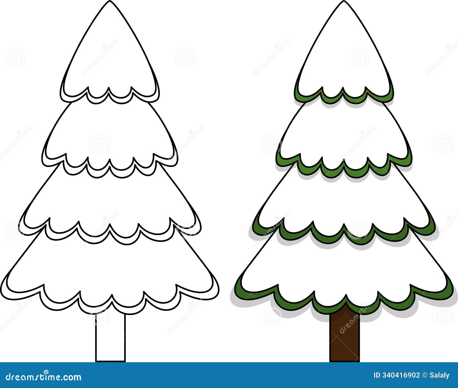 Pine Tree Outline Coloring Page. Christmas and Winter Illustration Stock Vector - Illustration ...