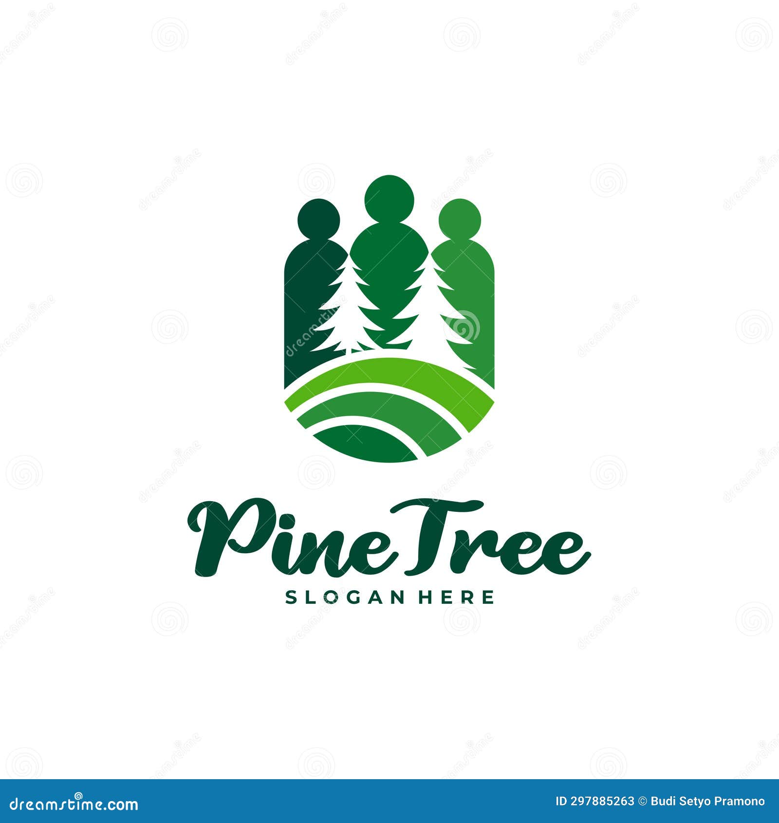 Pine Tree with People Logo Design Vector. Creative Pine Tree Logo ...