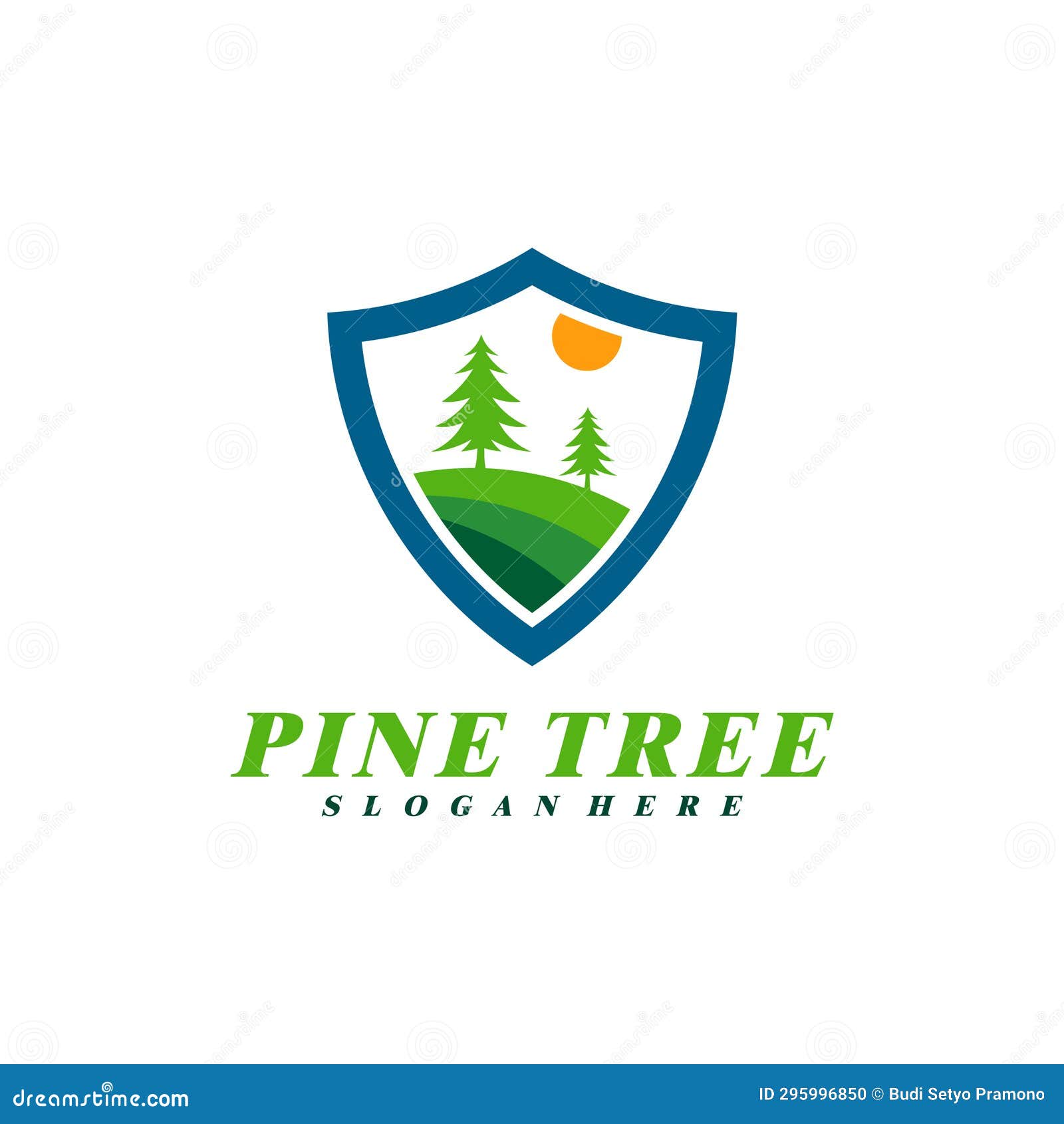 Pine Tree with Shield Logo Design Vector. Creative Pine Tree Logo ...