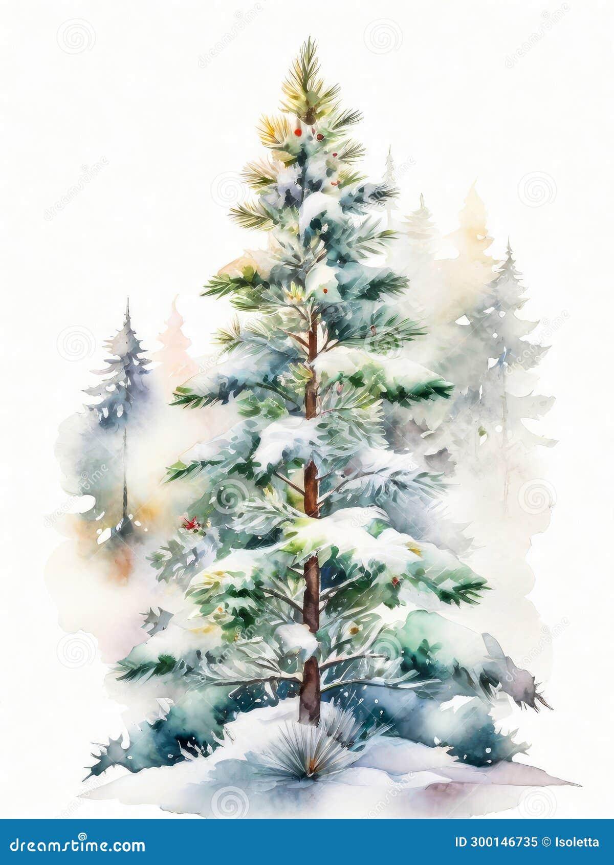 Pine Tree in Snow Watercolor Illustration Stock Image - Image of year ...