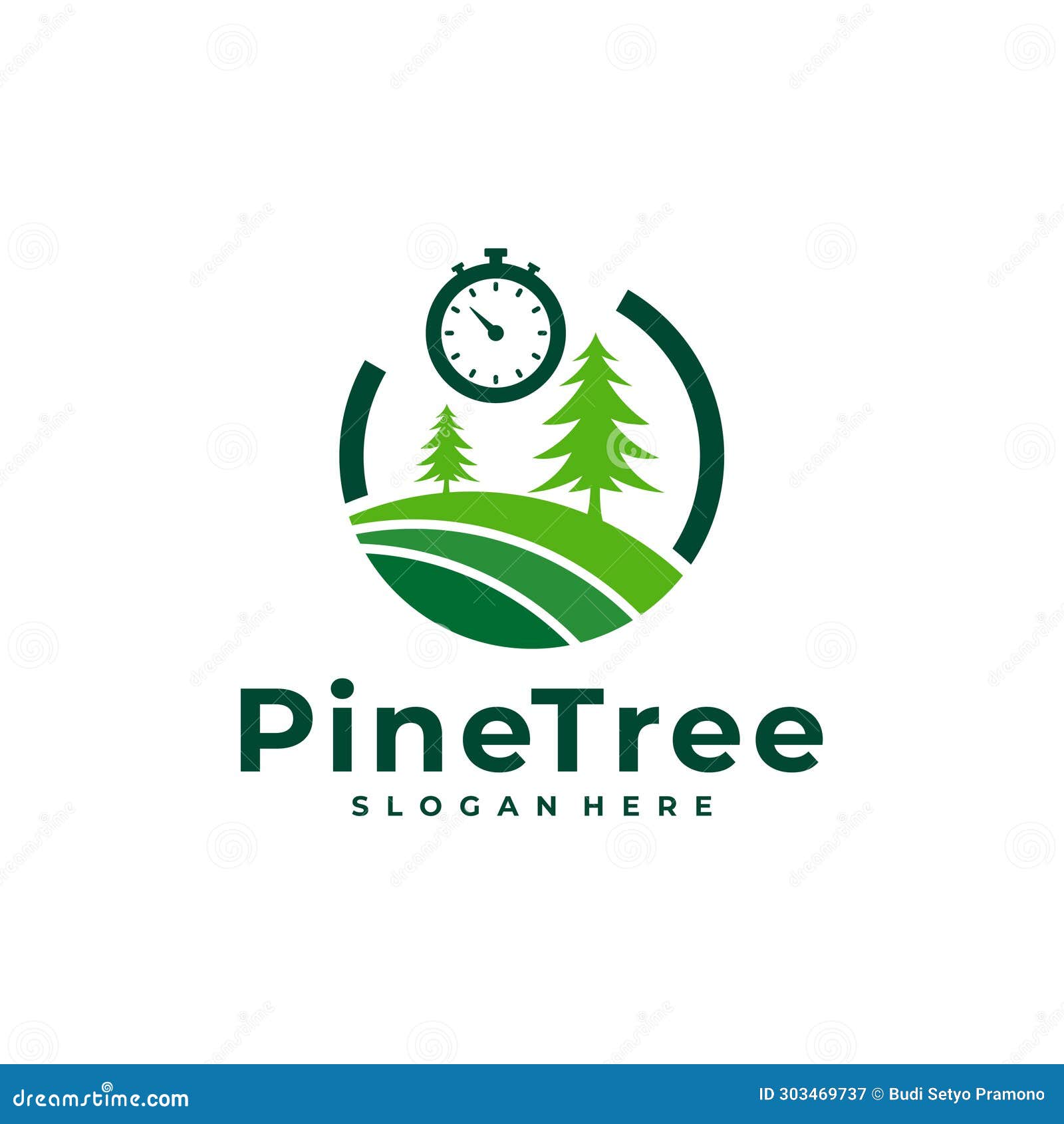 Pine Tree with Time Logo Design Vector. Creative Pine Tree Logo ...