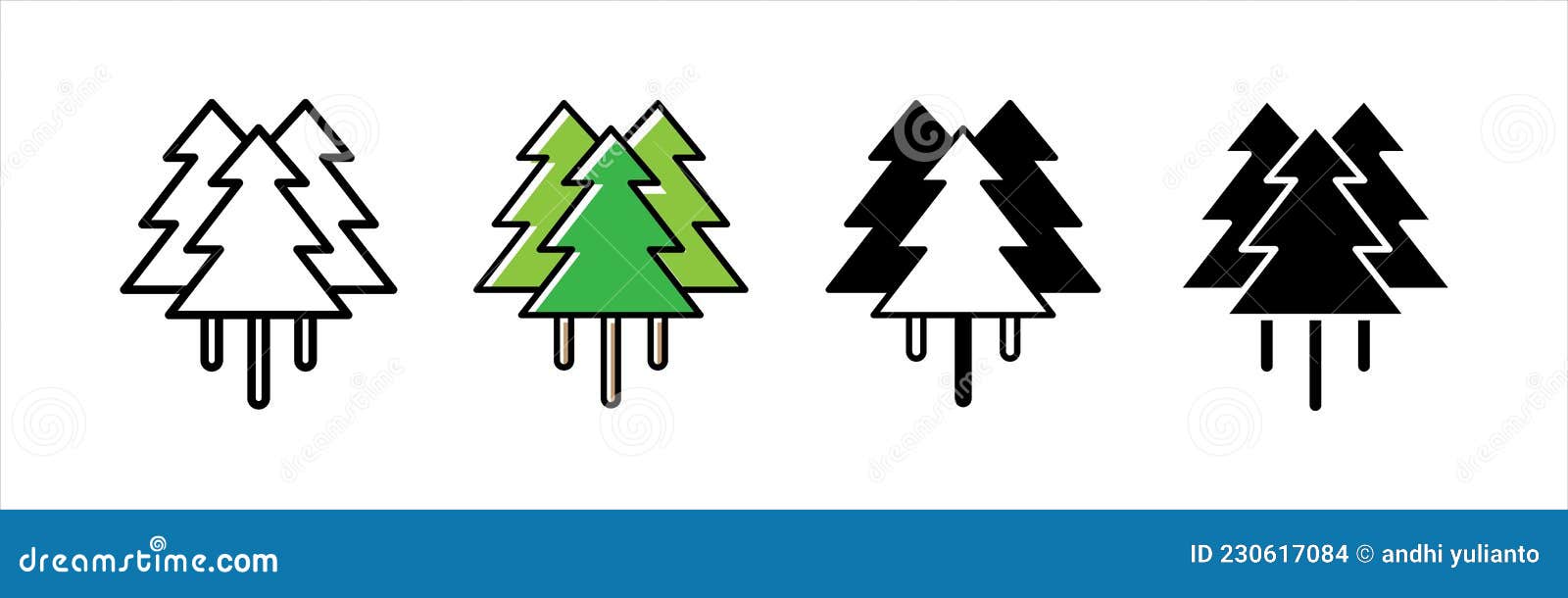 Pine Trees Icon. Three Pine or Spruce Tree Vector Icon Set Stock Vector ...