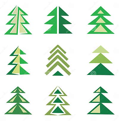Pine trees set of symbols stock vector. Illustration of color - 25742204