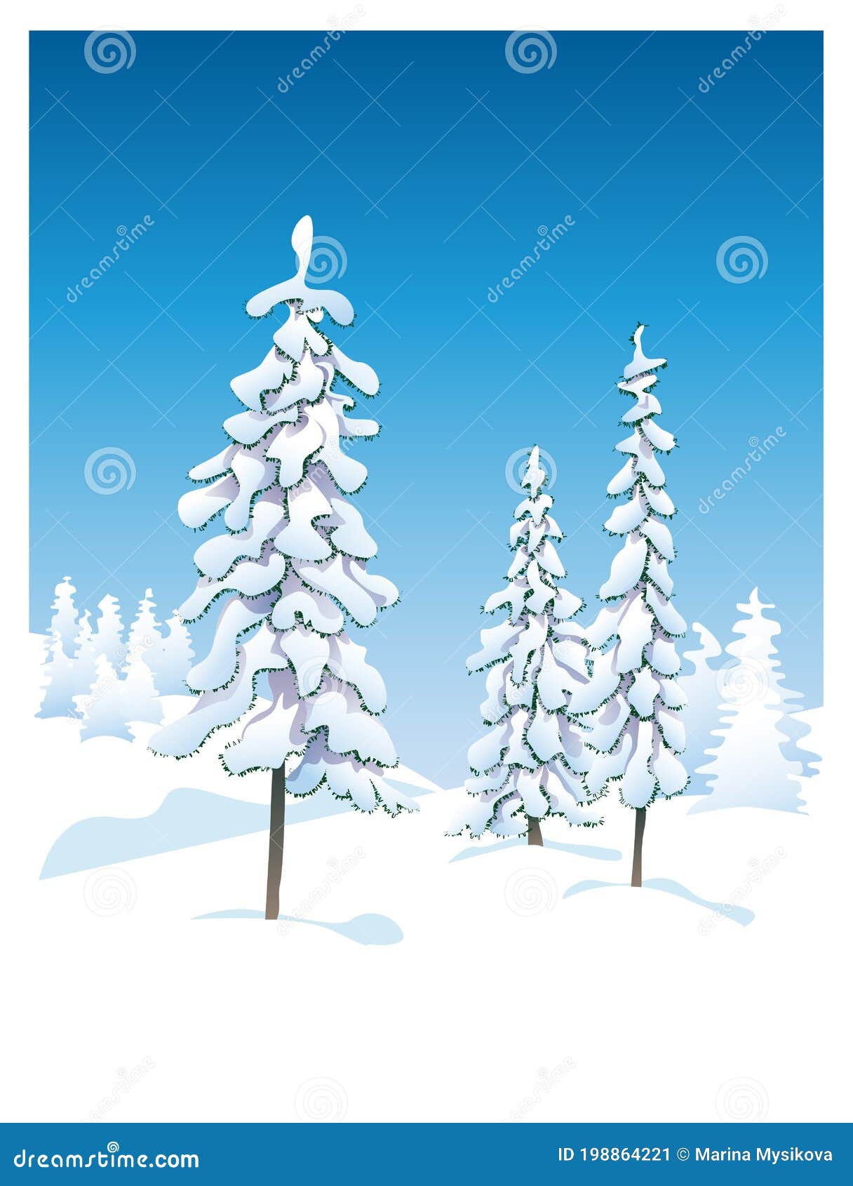 Pine trees in the snow stock vector. Illustration of january - 198864221