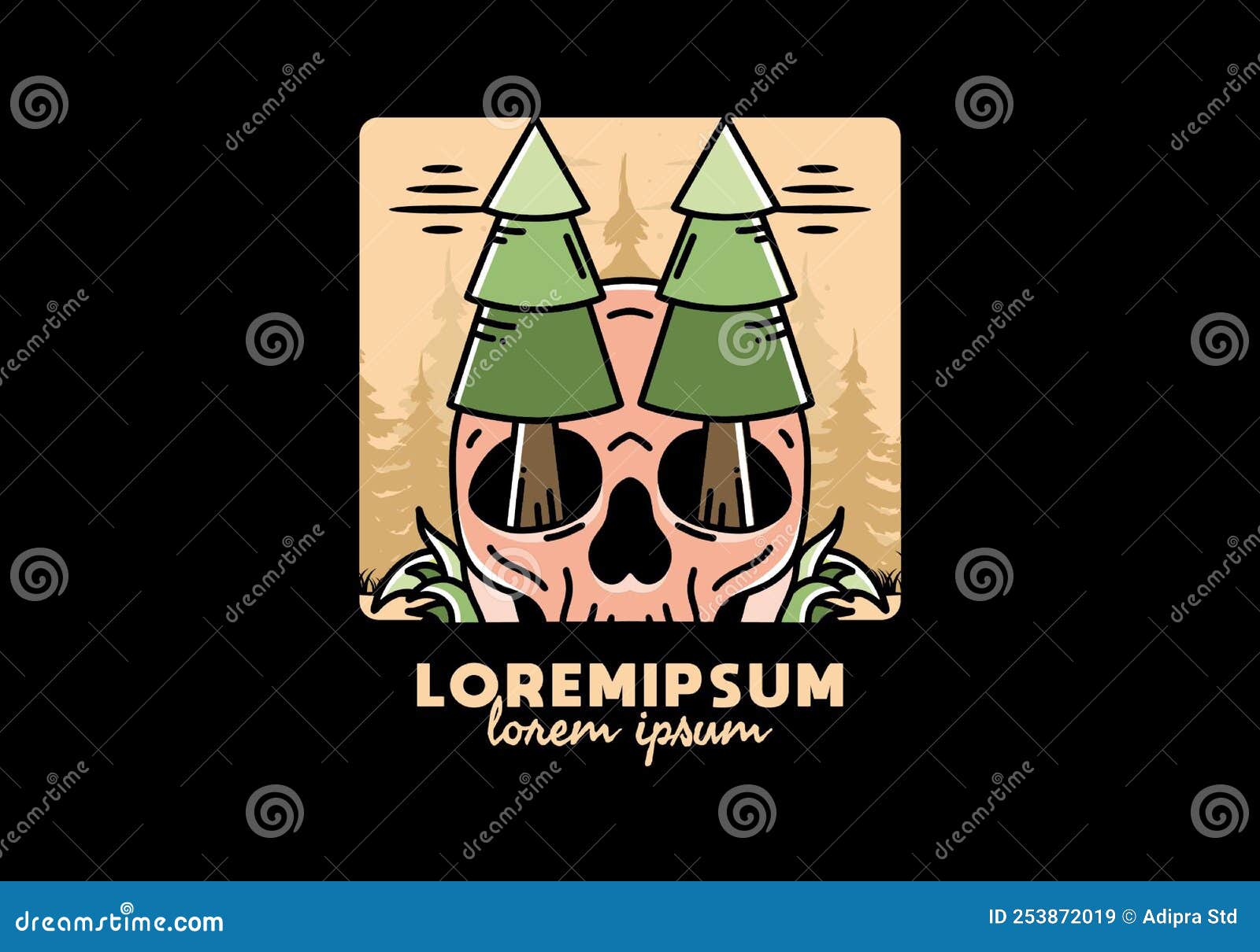 Pine Trees Stuck in Skull Illustration Design Stock Vector ...