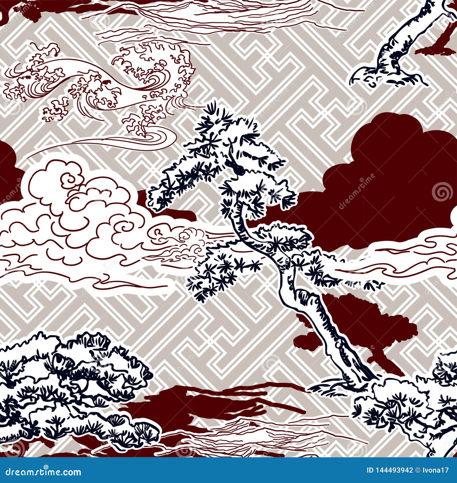 Pine Vector Pattern Japanese Backdrop Traditional Oriental Stock Photo ...