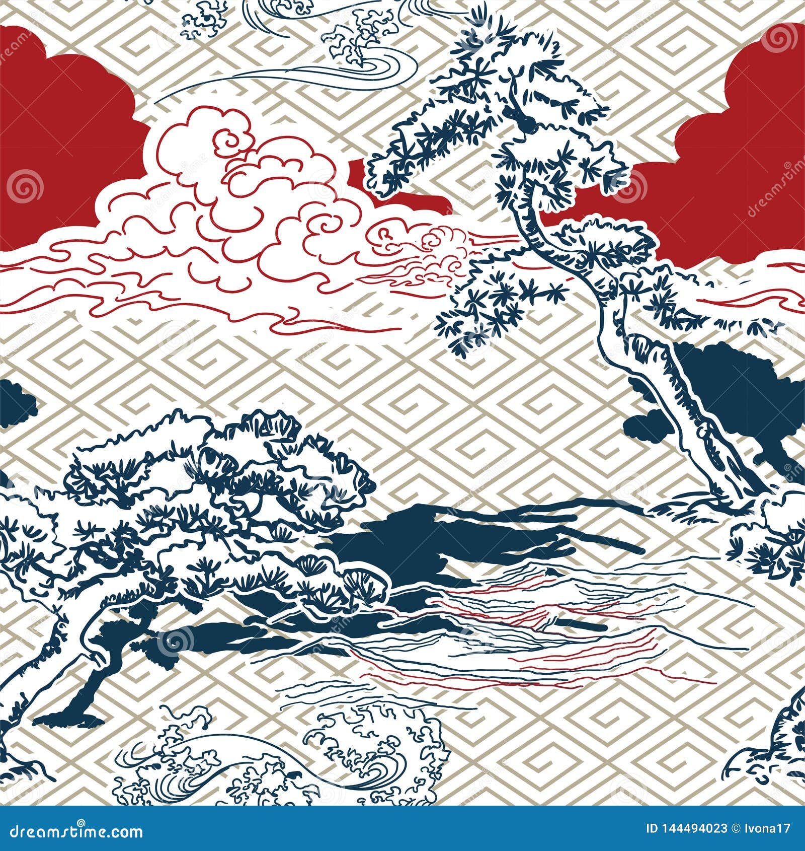 Pine Vector Pattern Japanese Backdrop Traditional Oriental Stock Image ...