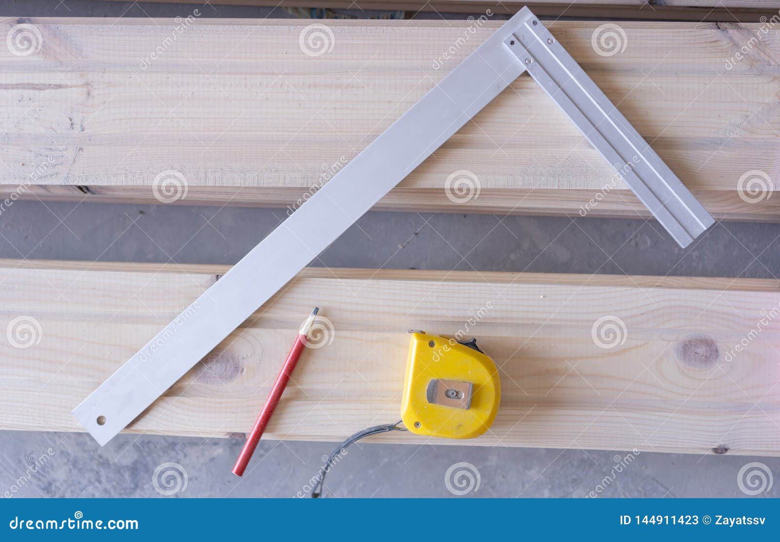 Pine Wood Flooring Tools - Eco-friendly Flooring Closeup. Stock Image ...