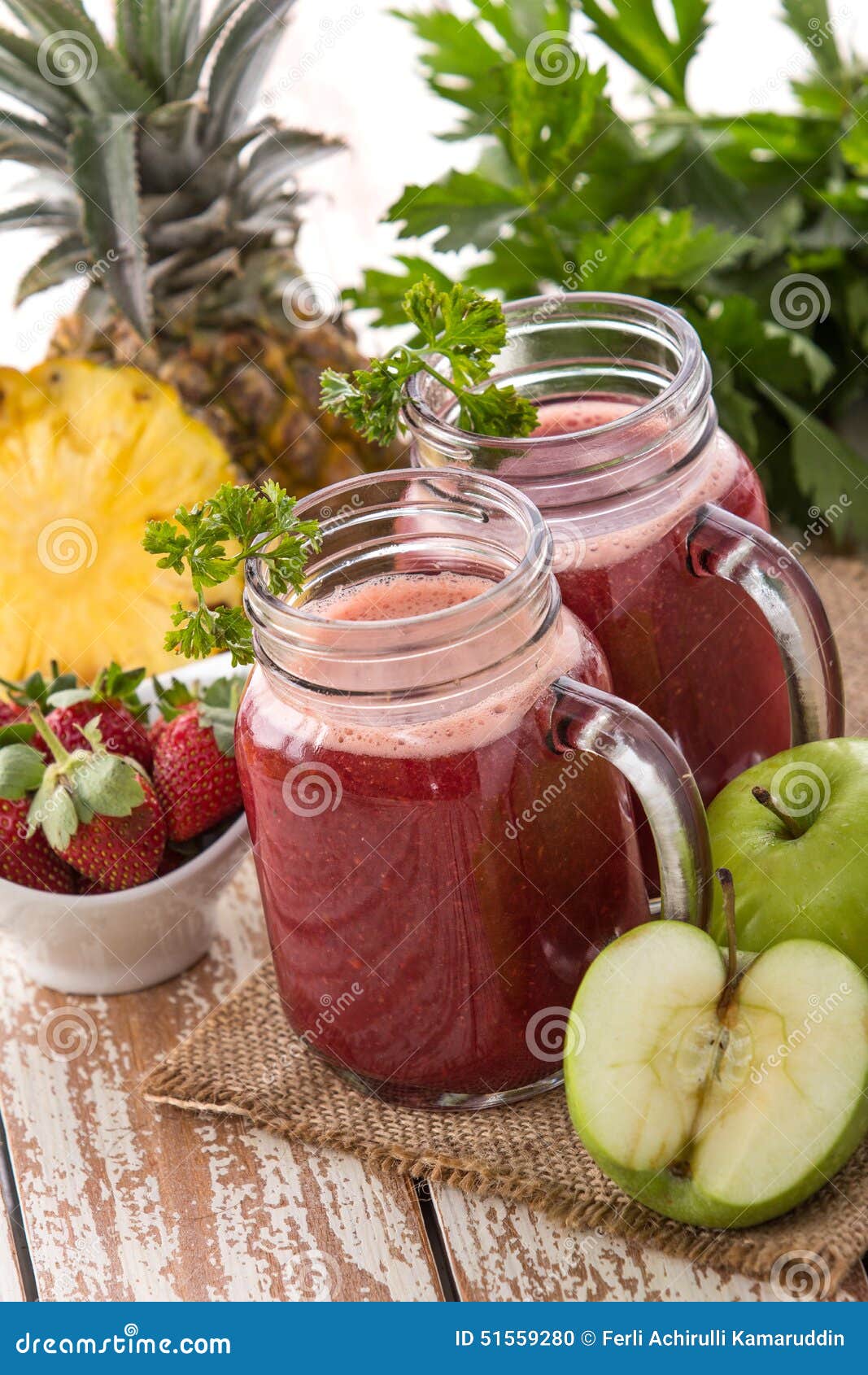 Pineapple, Apple and Strawberry Mix Juice Stock Photo - Image of ...